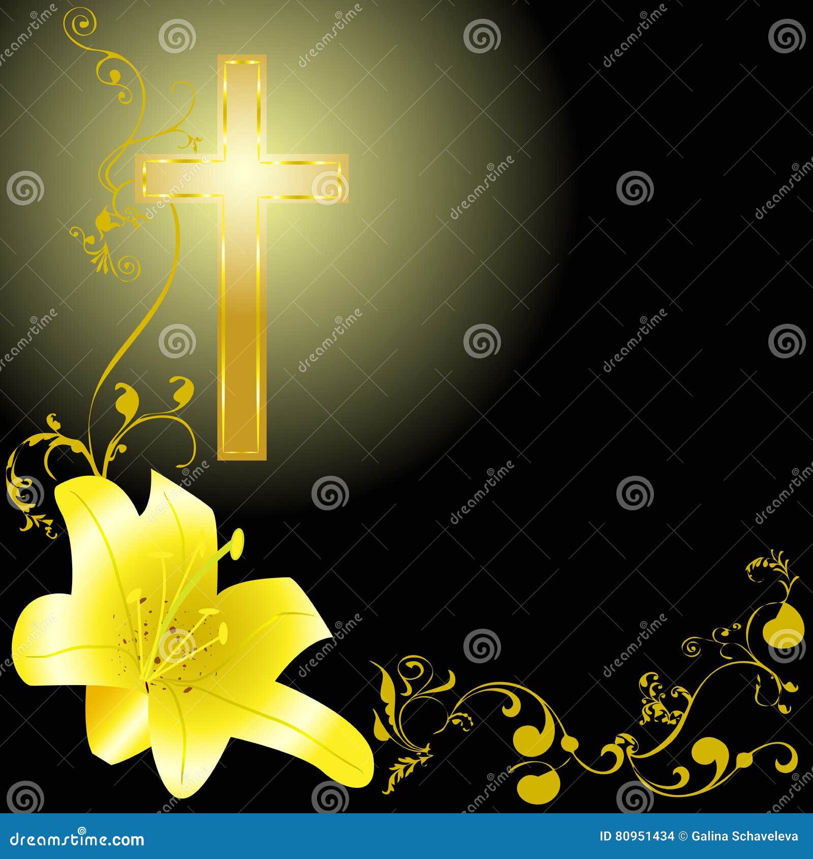 Yellow Lili and Christian Cross Stock Vector - Illustration of easter ...