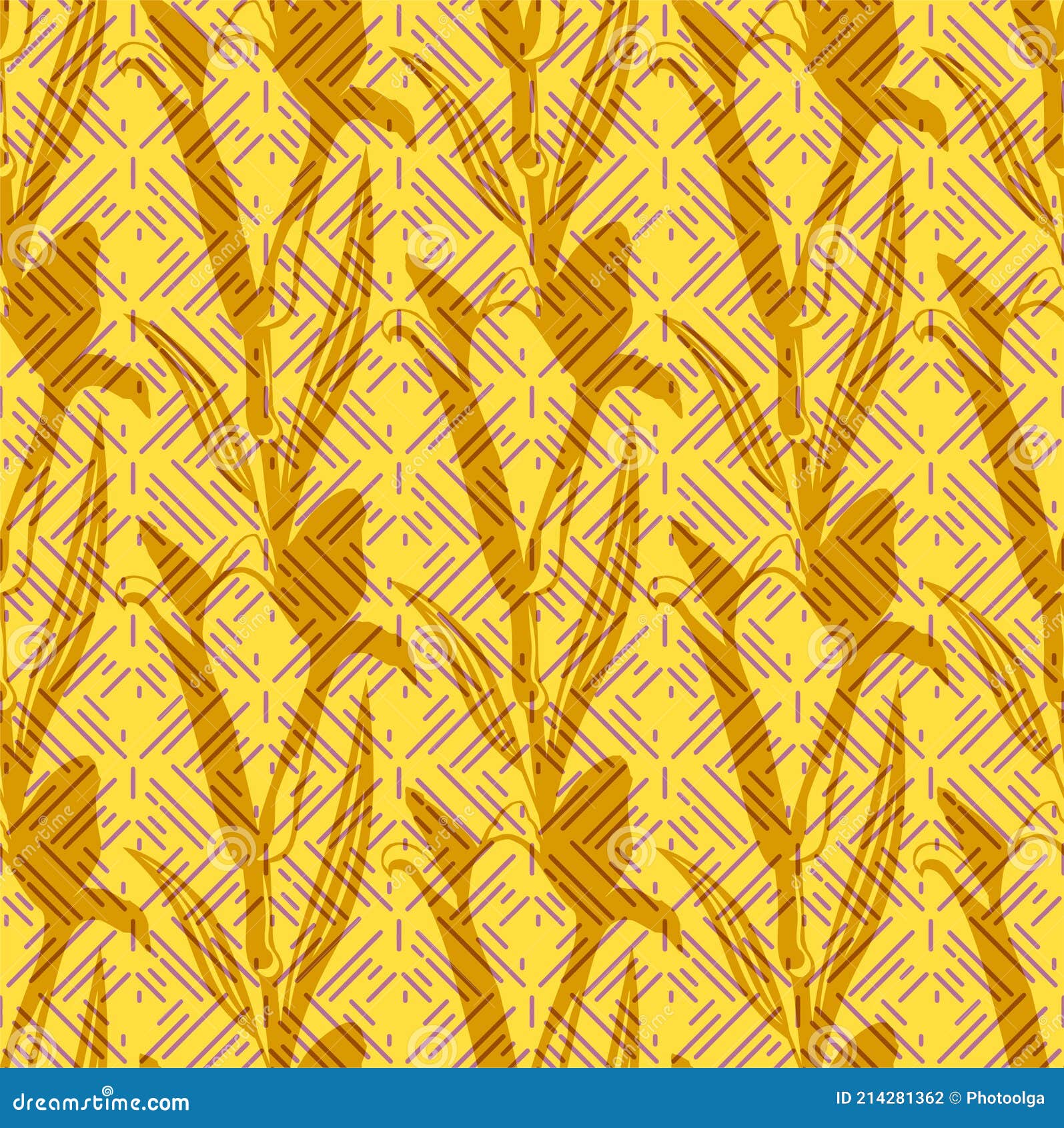 Yellow Lily Pattern. Seamless Yellow Geometry Flower Pattern Stock ...