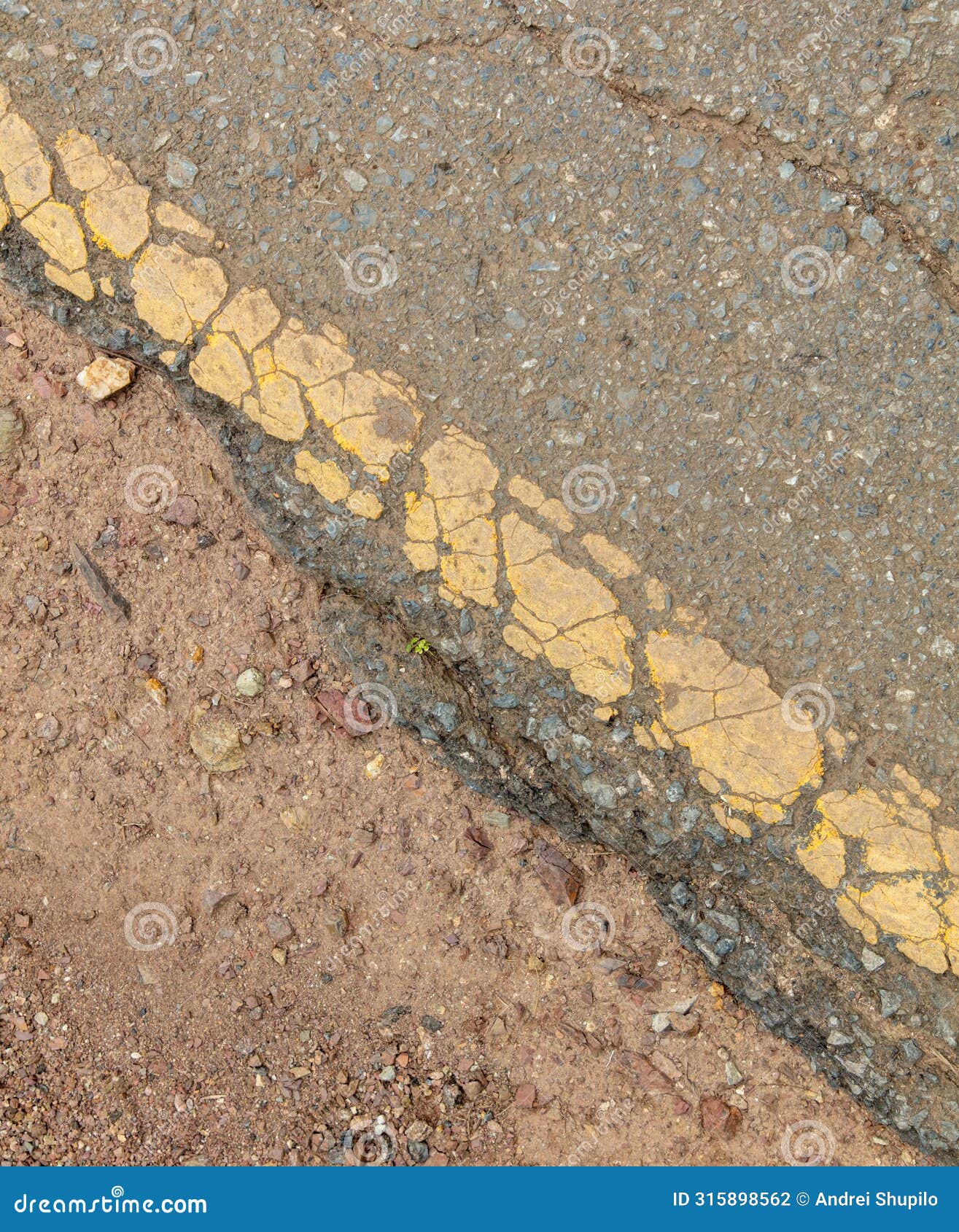Yellow Line Along the Edge of an Old Asphalt Road Stock Photo - Image ...