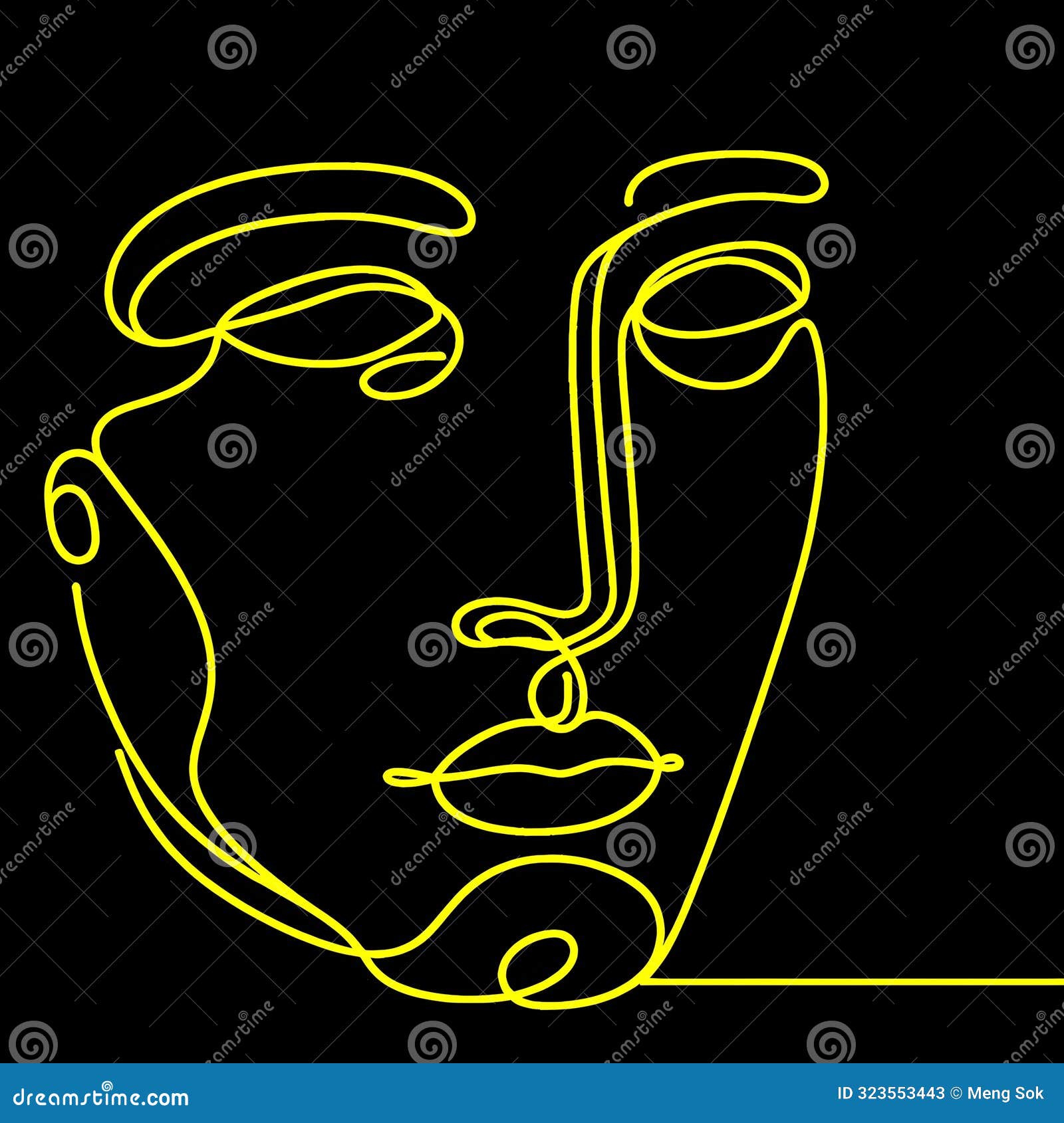 A Yellow Line Drawing of a Face with a Nose, Eye, and Mouth. Stock ...