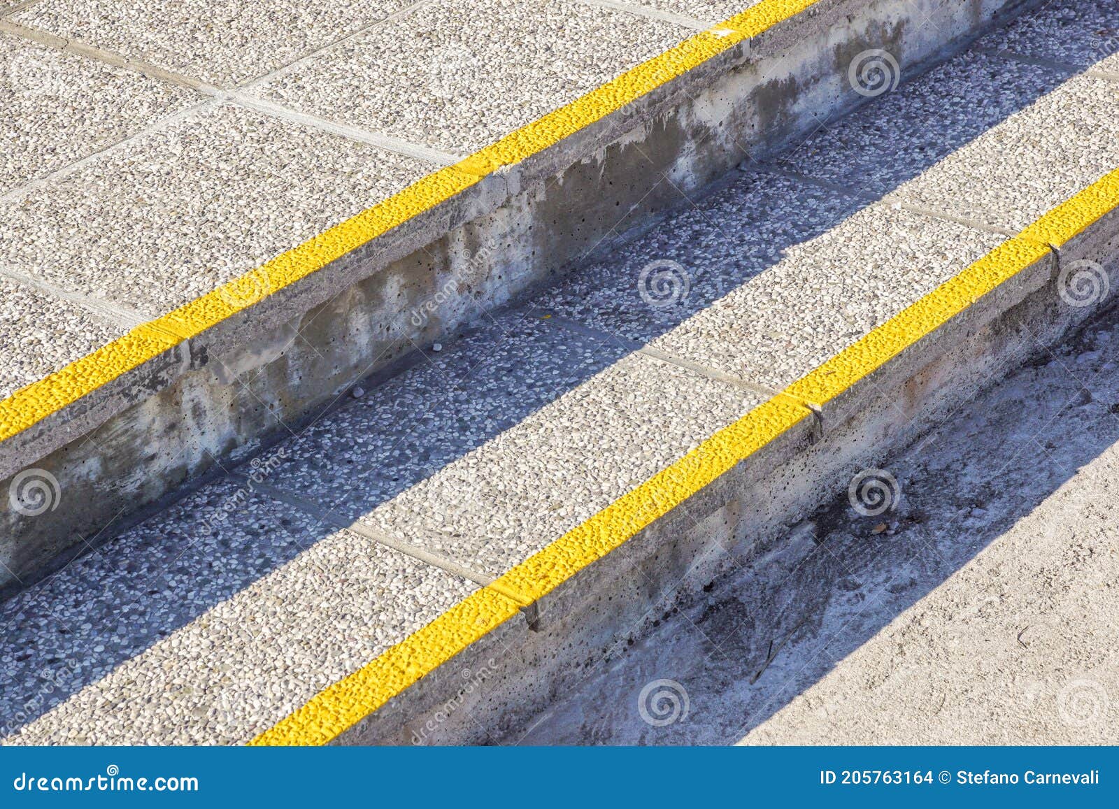 Yellow Line at Sidewalk with a Concrete Stairs Curbstone Stock Photo ...