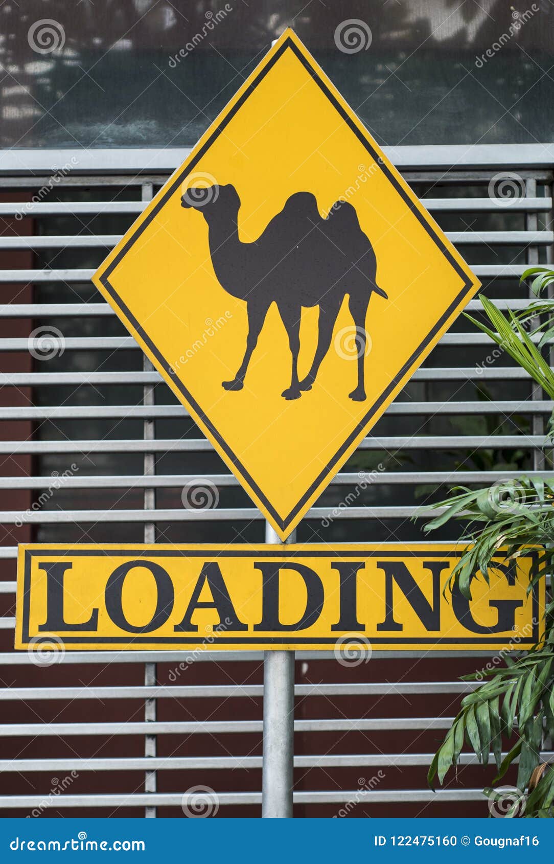 Yellow Loading Sign with the Drawing of a Camel on it Stock Photo ...