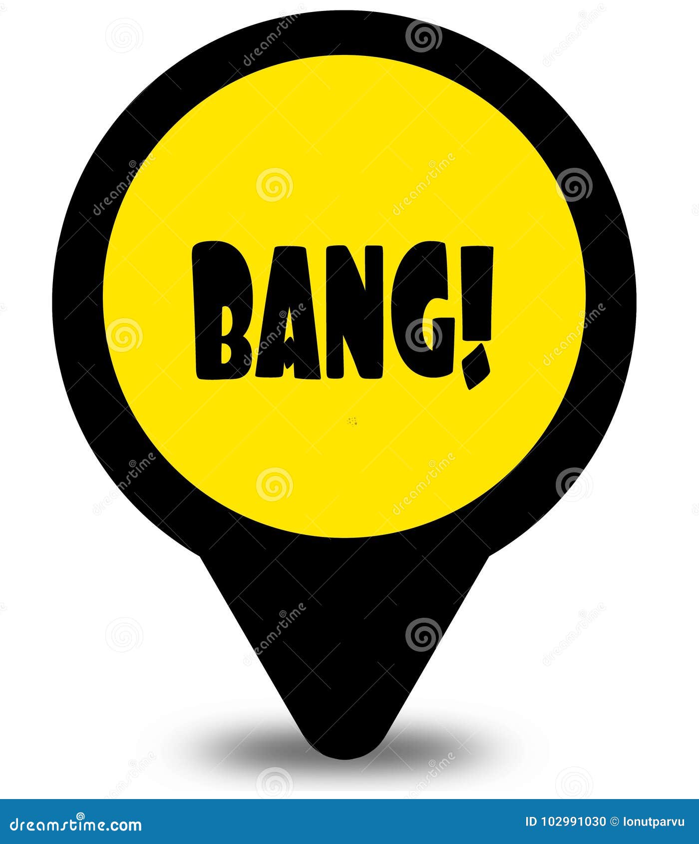 Yellow Location Pointer Design with BANG Text Message Stock ...