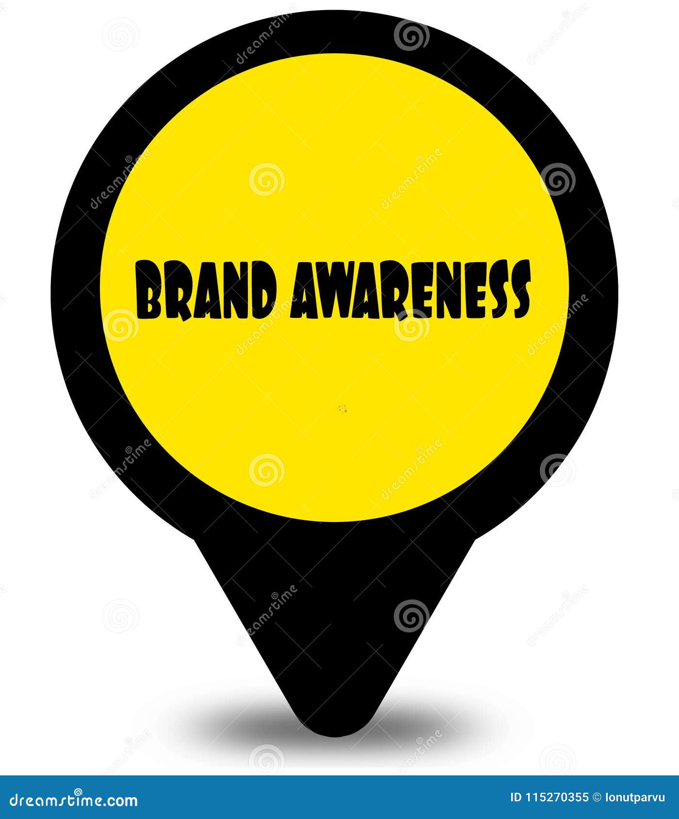 Yellow Location Pointer Design with BRAND AWARENESS Text Message Stock ...