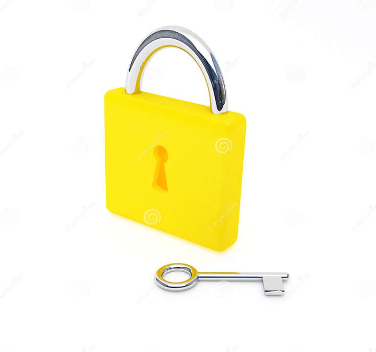 Yellow lock with key stock illustration. Illustration of accessibility ...