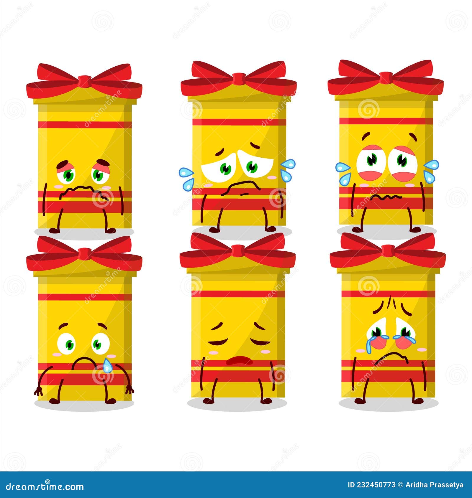 Yellow Long Gift Box Cartoon Character with Sad Expression Stock Vector ...
