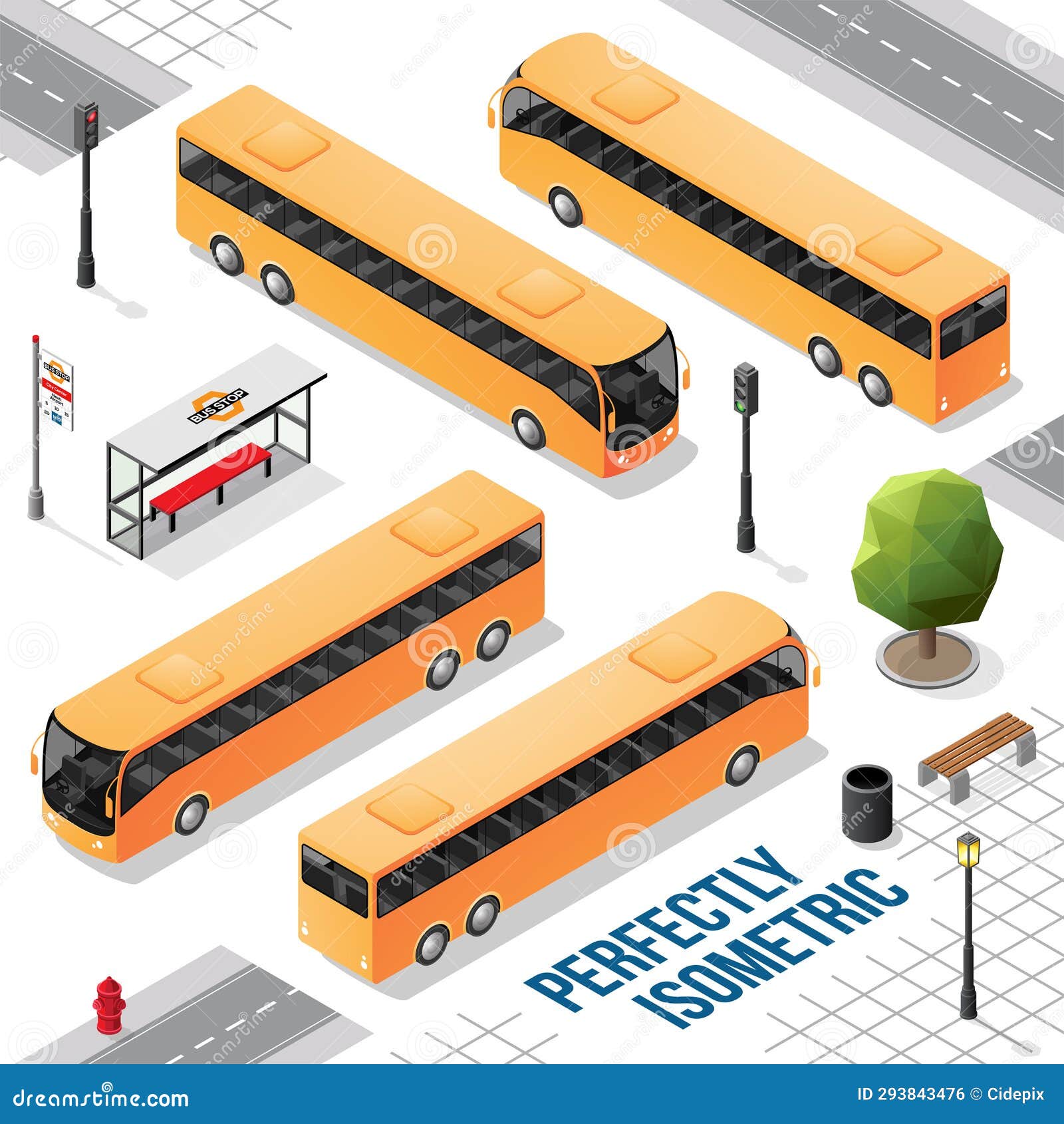 Yellow Long Isometric Bus from the Front Back Right and Left Stock ...