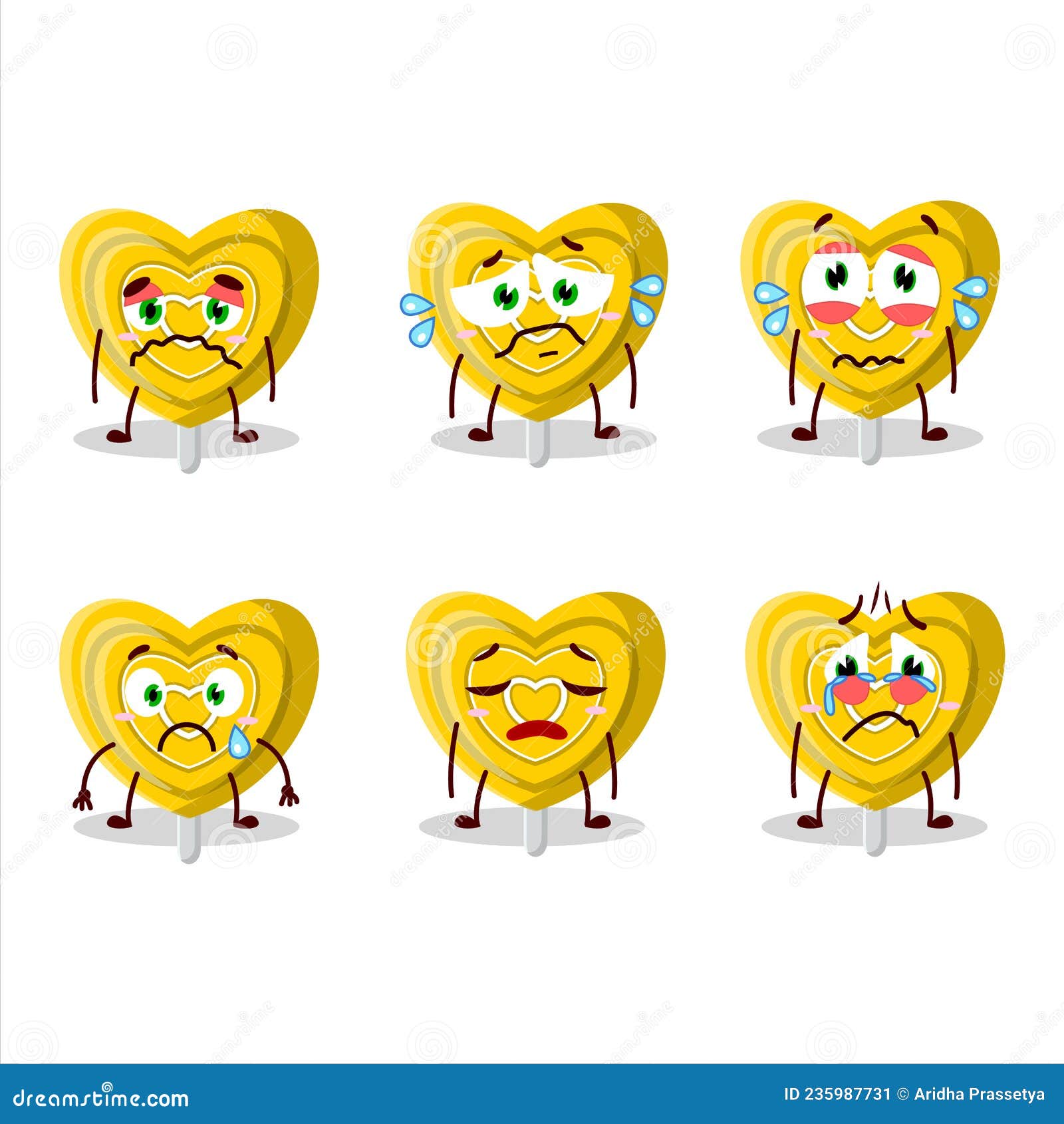 Yellow Love Candy Cartoon Character with Sad Expression Stock Vector ...