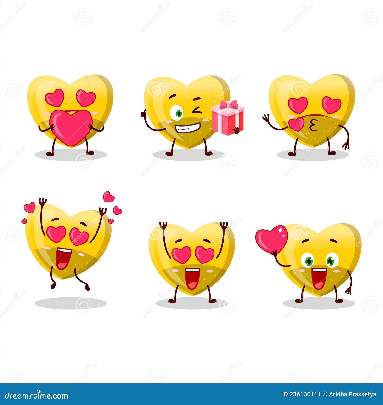 Yellow Love Gummy Candy Cartoon Character With Love Cute Emoticon Stock