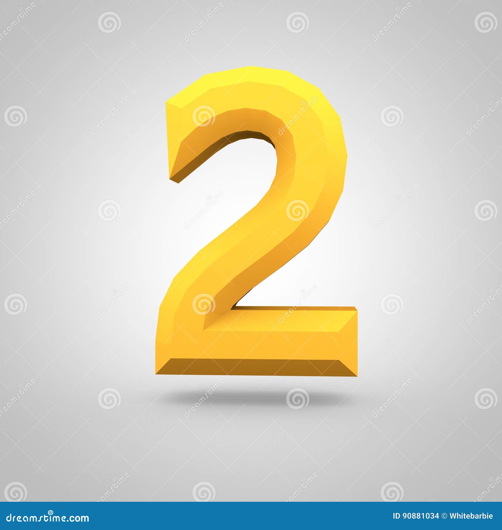 Yellow Low Poly Alphabet Number 2 Isolated on White Background. Stock ...