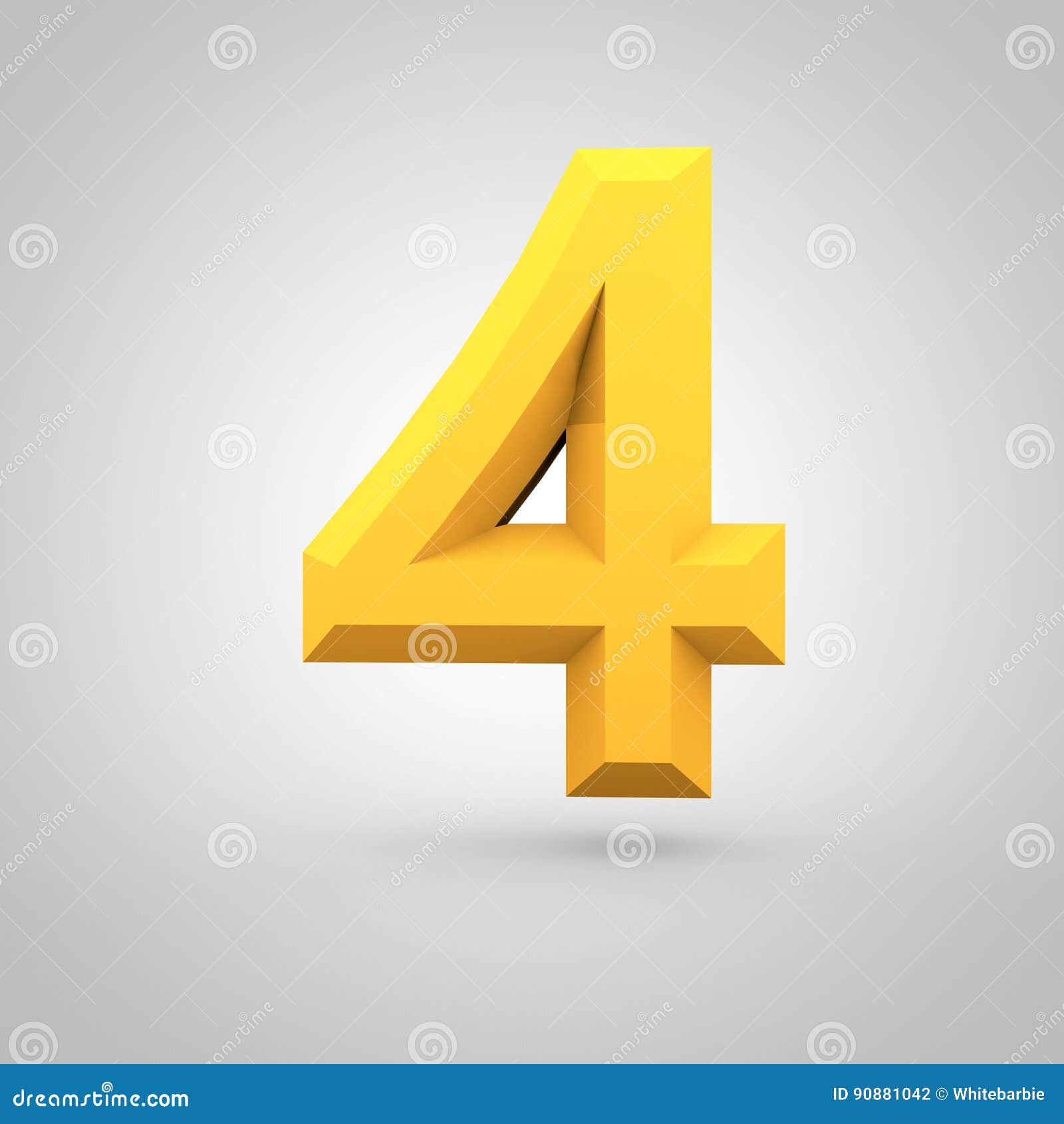 Yellow Low Poly Alphabet Number 4 Isolated on White Background. Stock ...