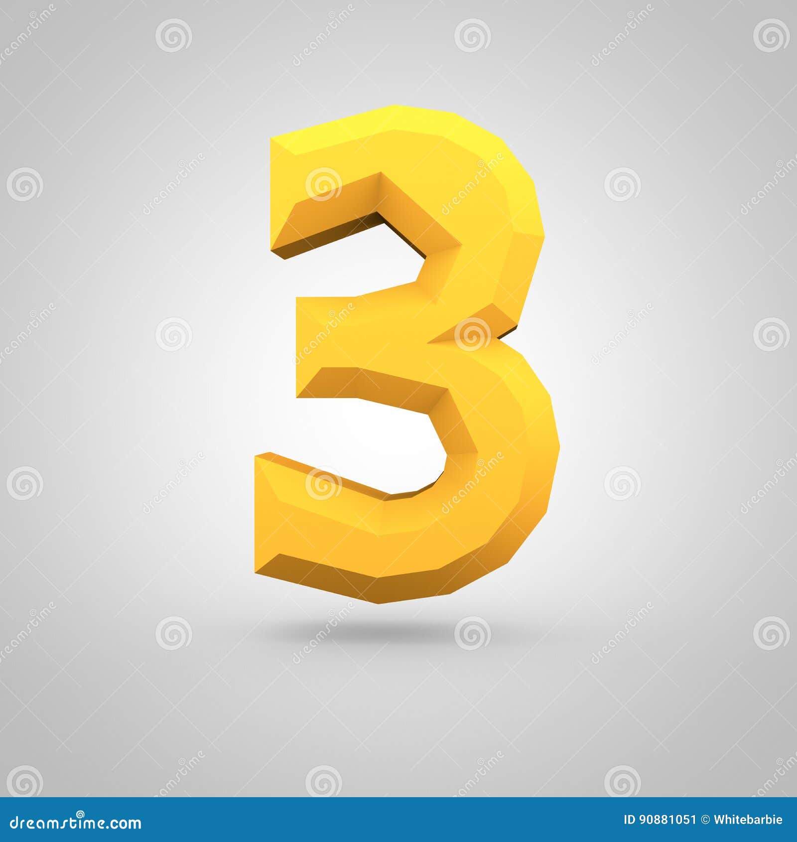 Yellow Low Poly Alphabet Number 3 Isolated on White Background. Stock ...
