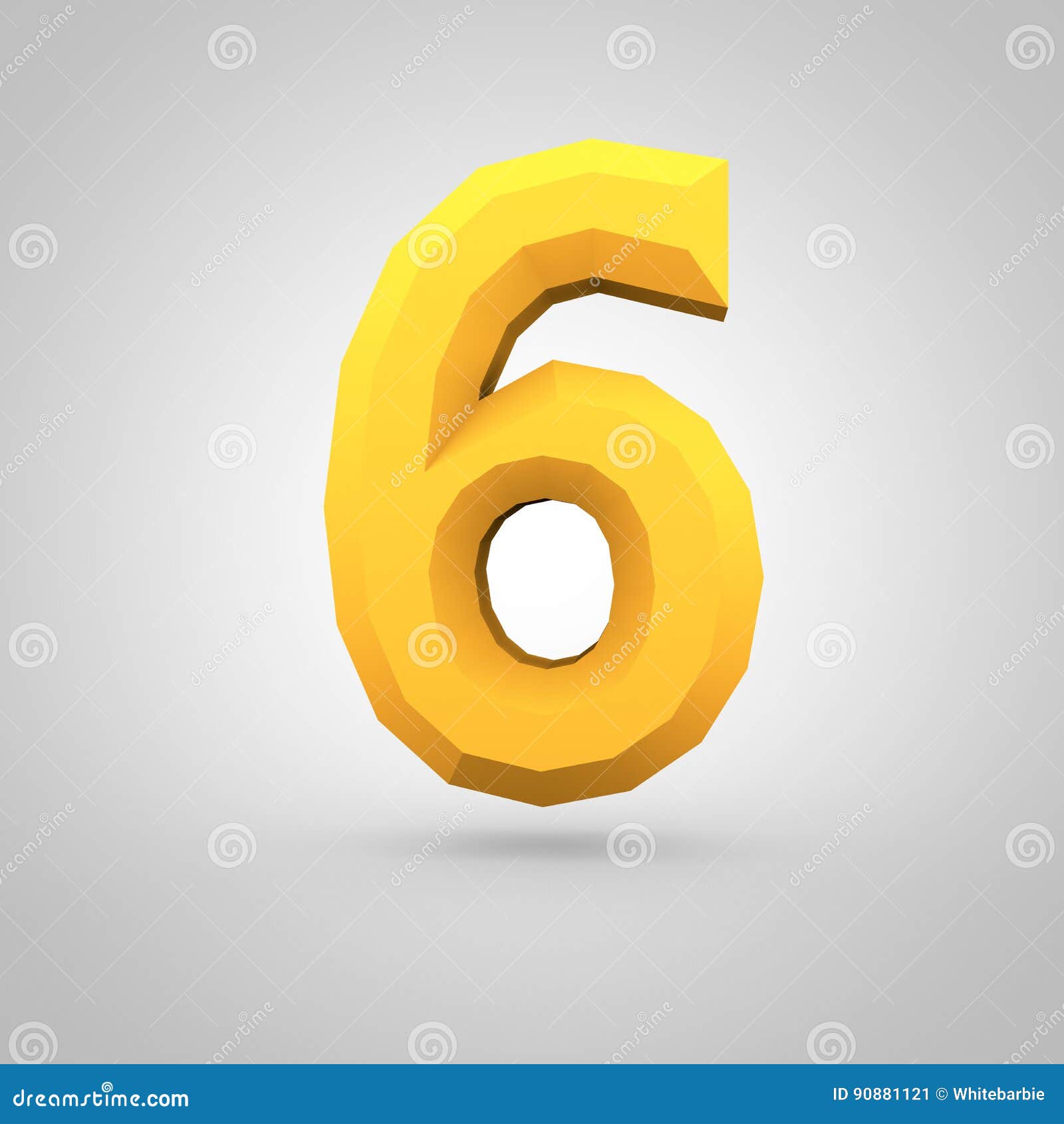 Yellow Low Poly Alphabet Number 6 Isolated on White Background. Stock ...