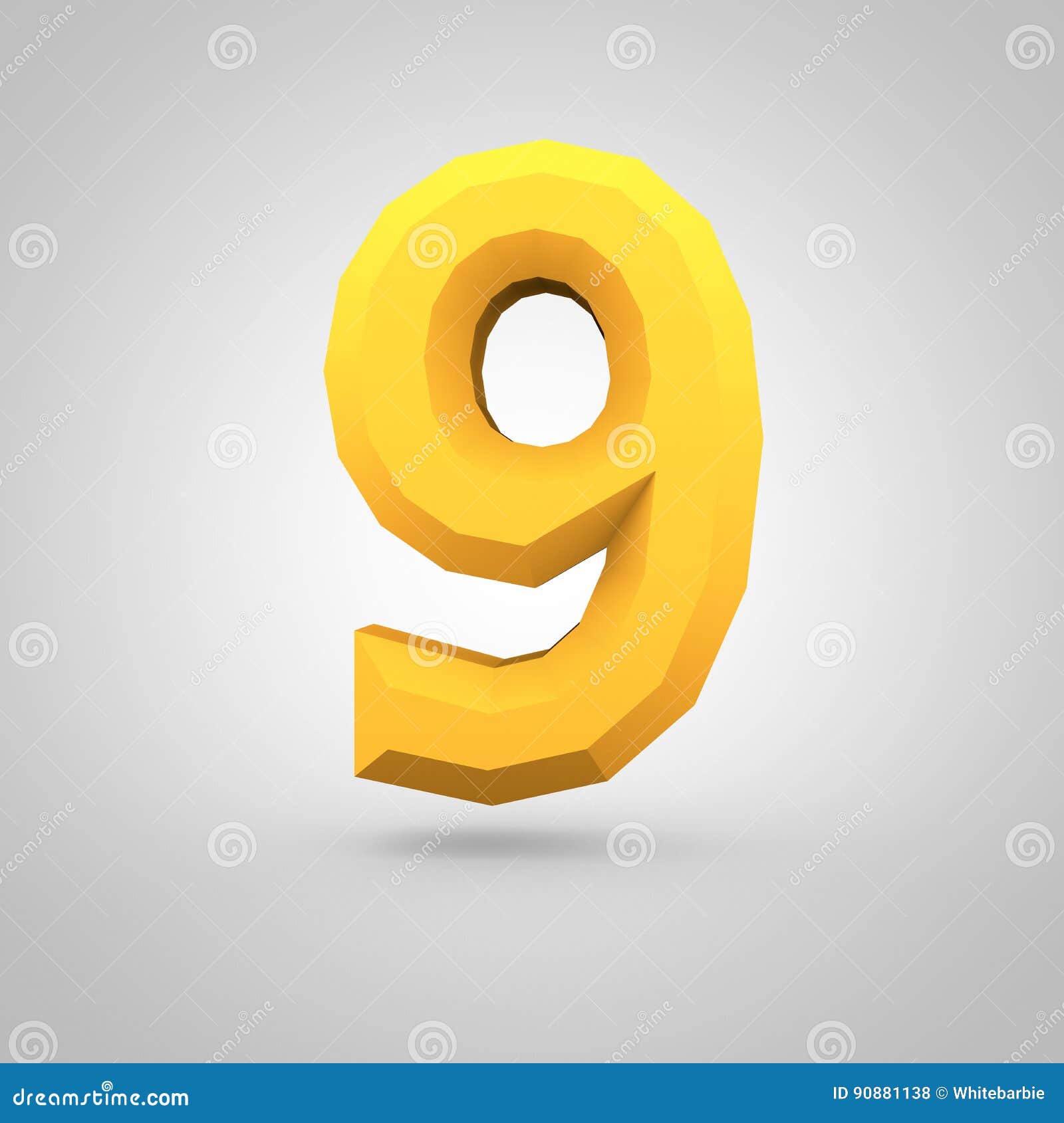 Yellow Low Poly Alphabet Number 9 Isolated on White Background. Stock ...