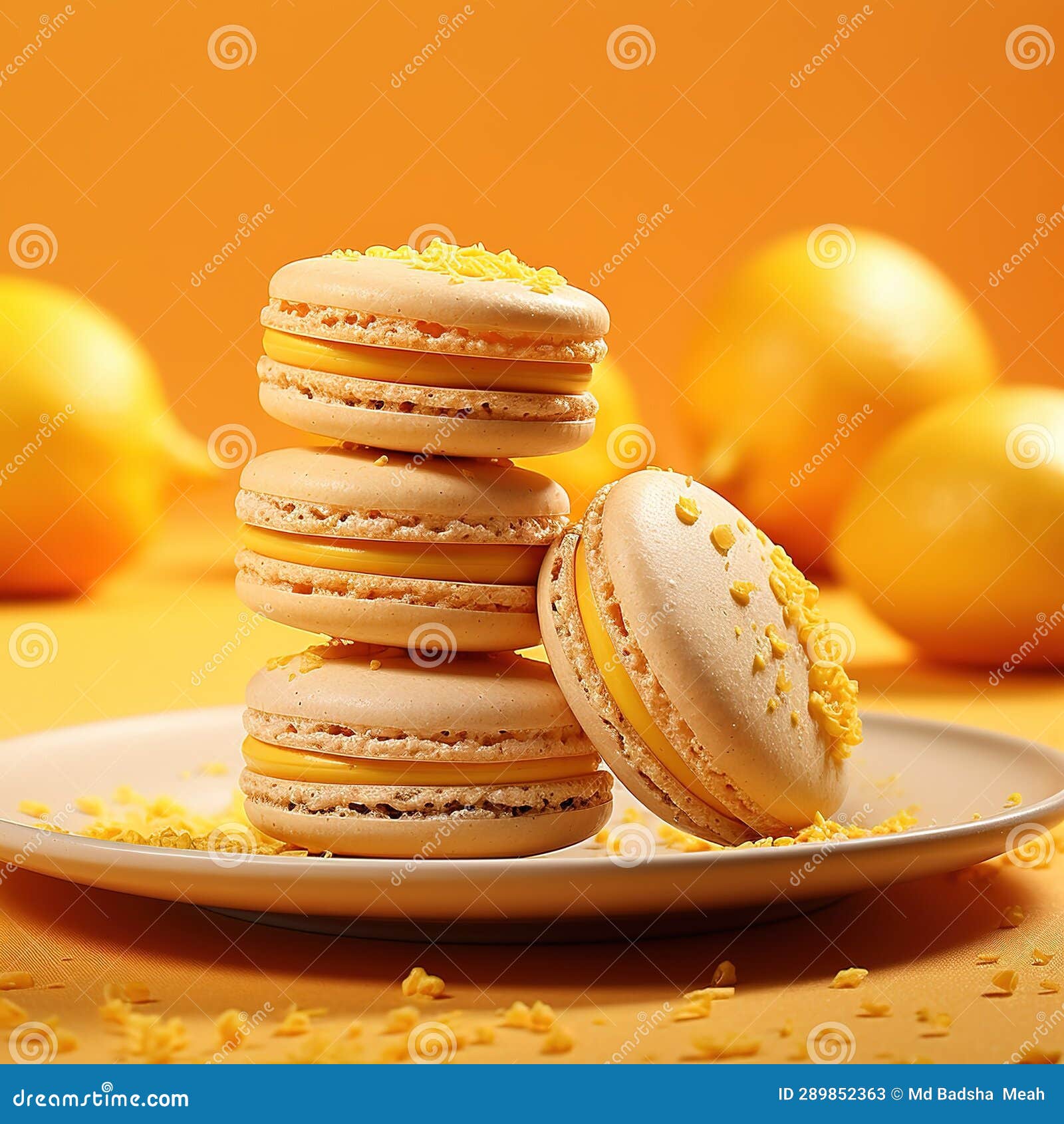 Yellow Macarons on a Plate stock image. Image of sweet - 289852363