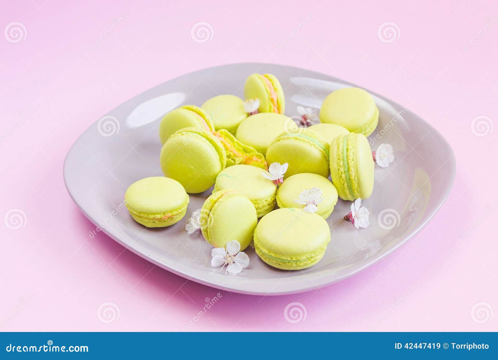 Yellow Macaroons on Plate, Selective Focus Stock Image - Image of cake ...