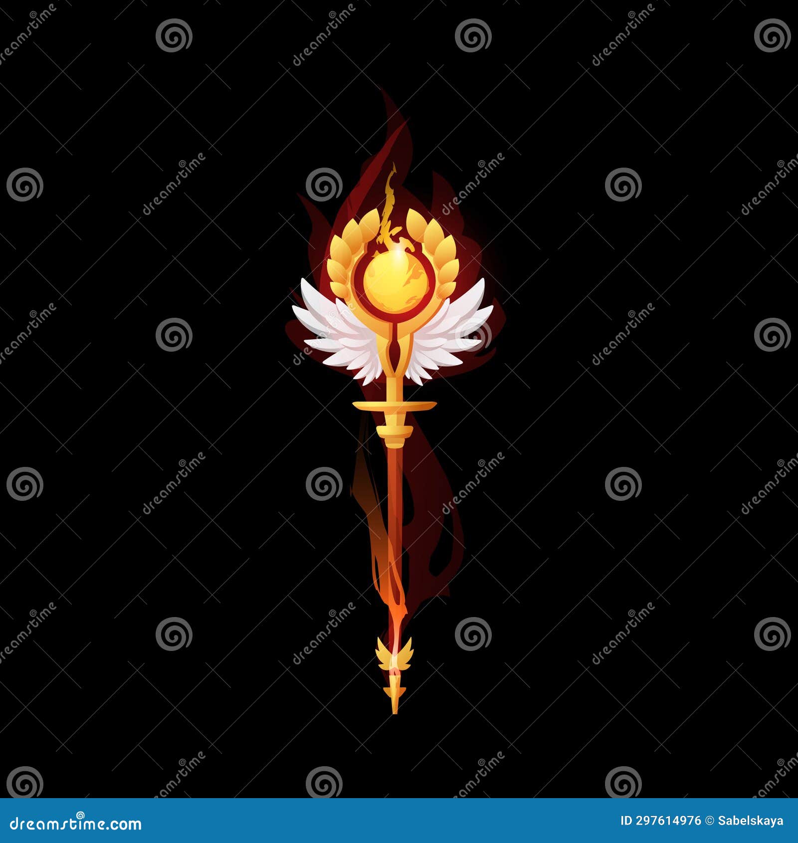 Yellow Magic Staff with White Wings Flat Style, Vector Illustration ...