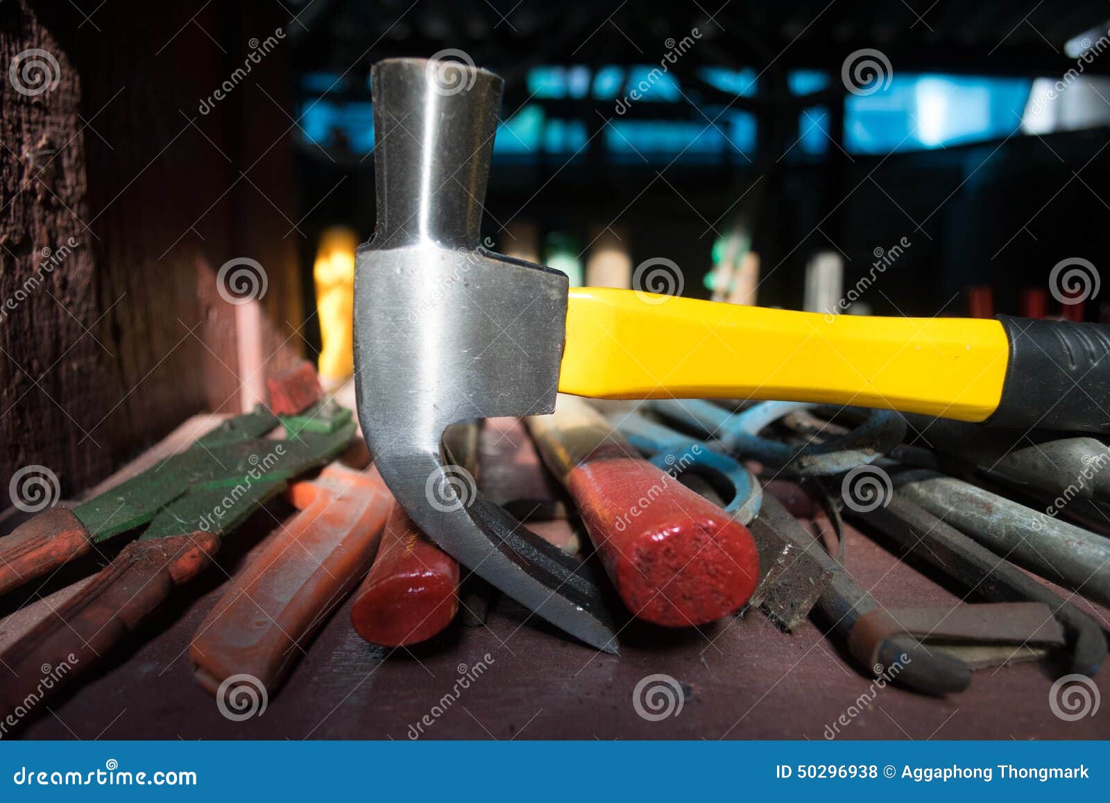 Yellow mallet stock photo. Image of worker, table, nail - 50296938