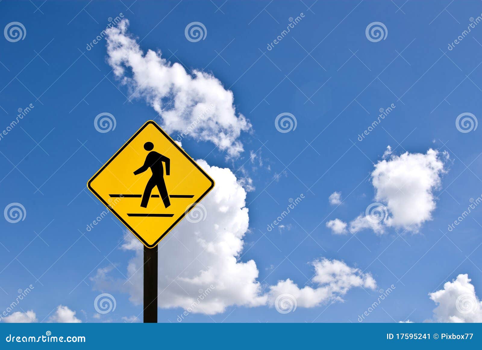 A Yellow Man Walking Sign with Blue Sky Stock Image - Image of indicate ...