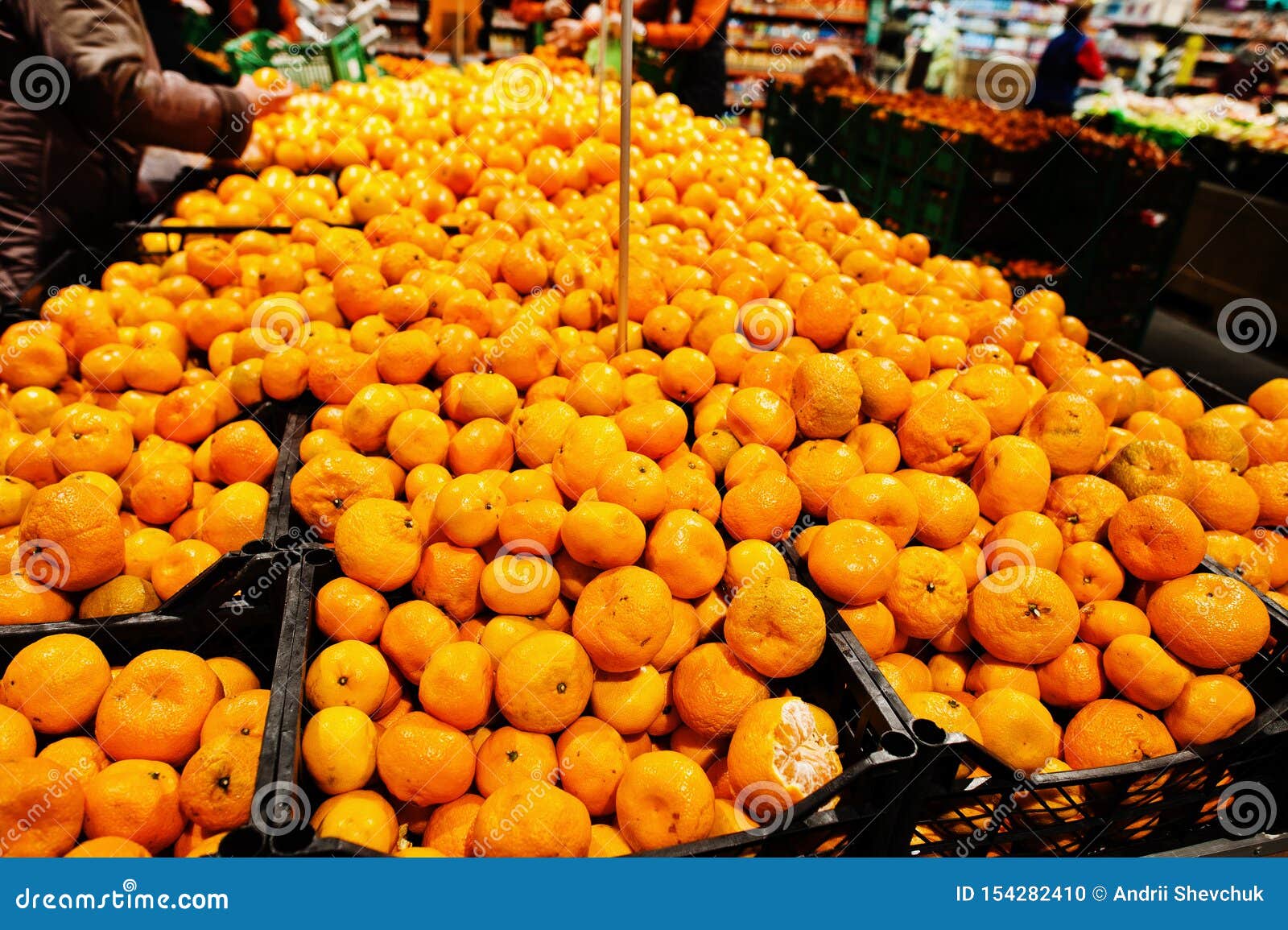 Yellow Mandarines on Boxes at Supermarket Stock Photo - Image of ...
