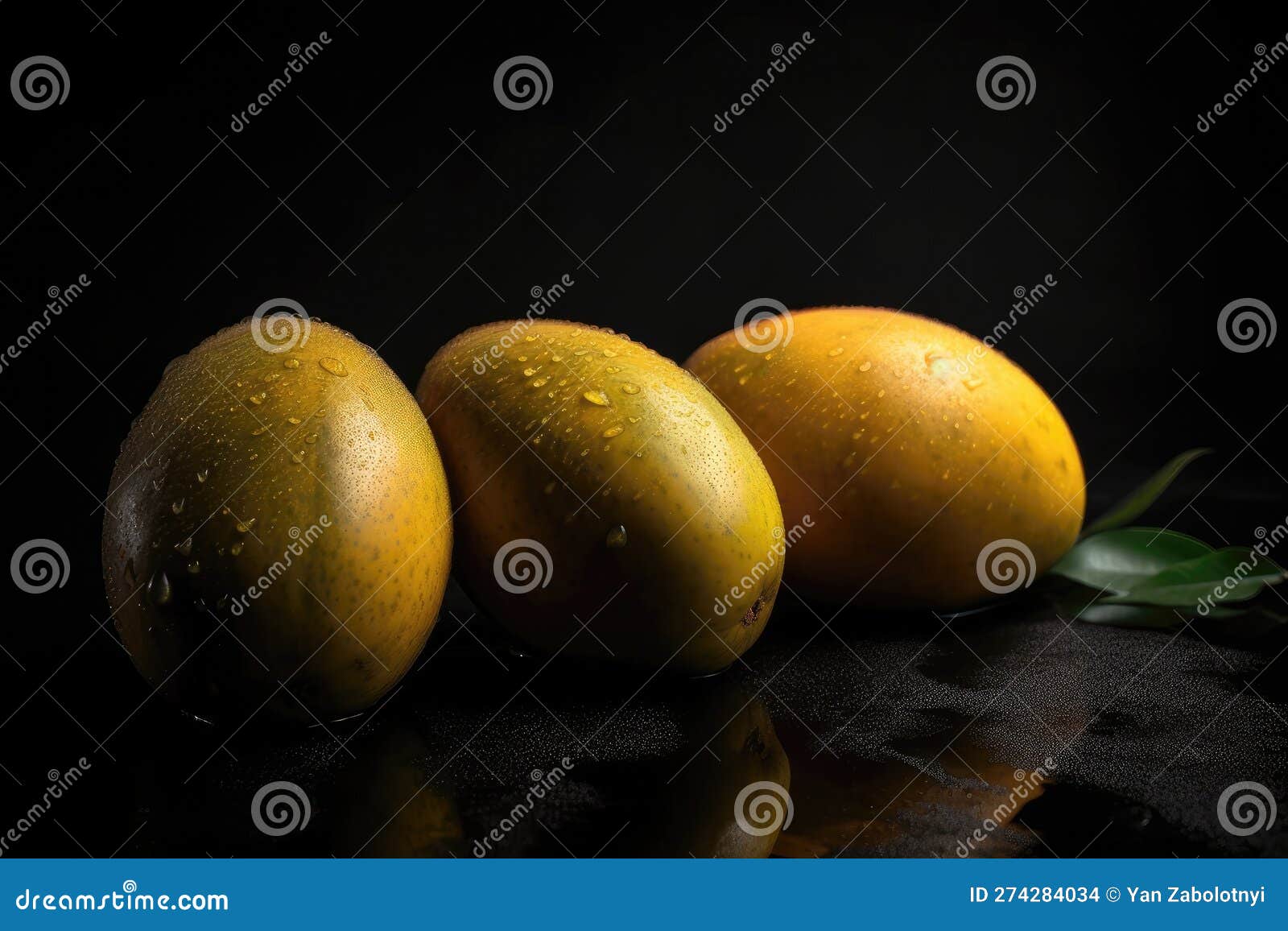 Yellow Mango with Drops on Black Gradient Background. Generative AI ...