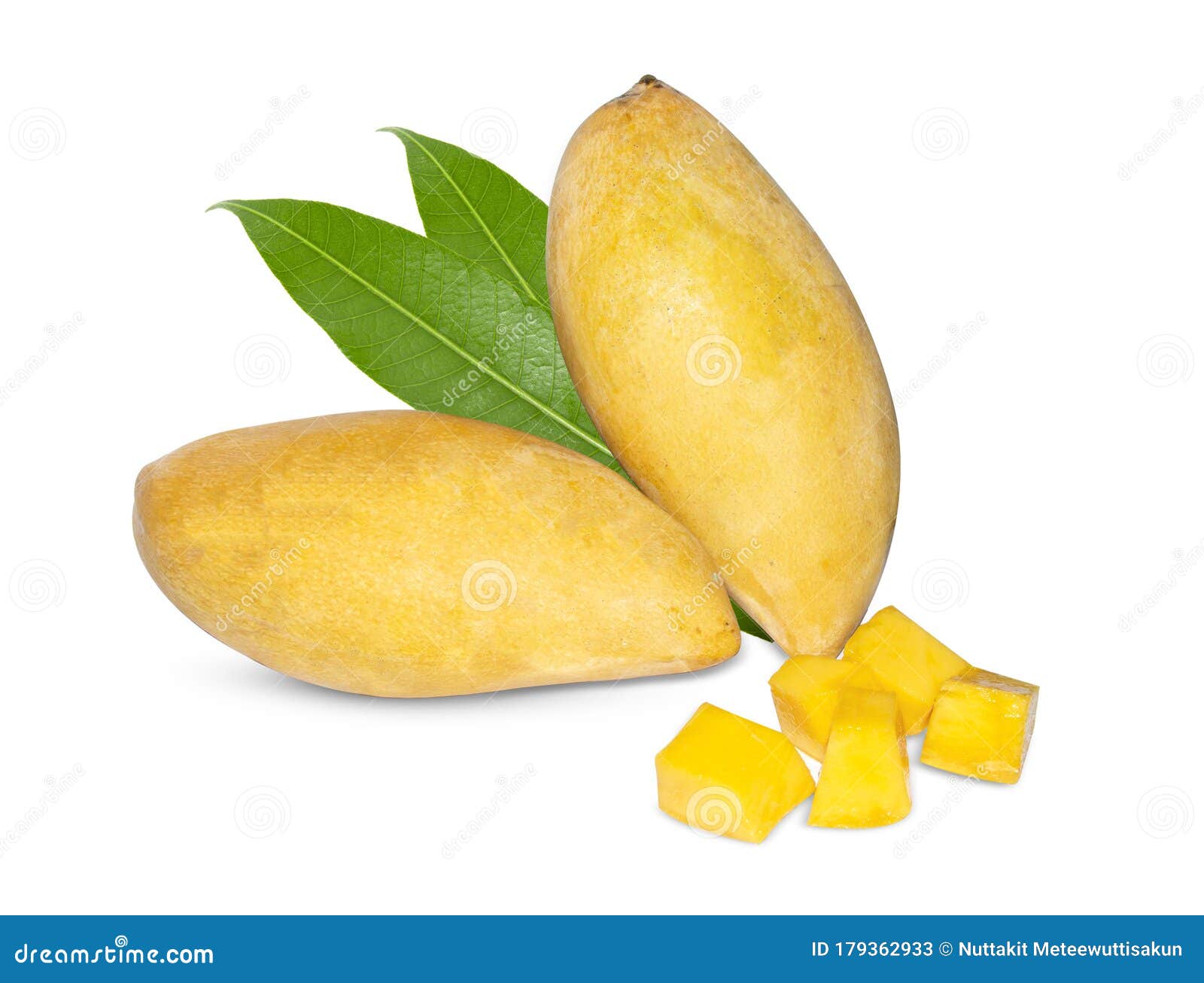 Yellow Mango with Leaves Isolated on White Background Stock Image ...
