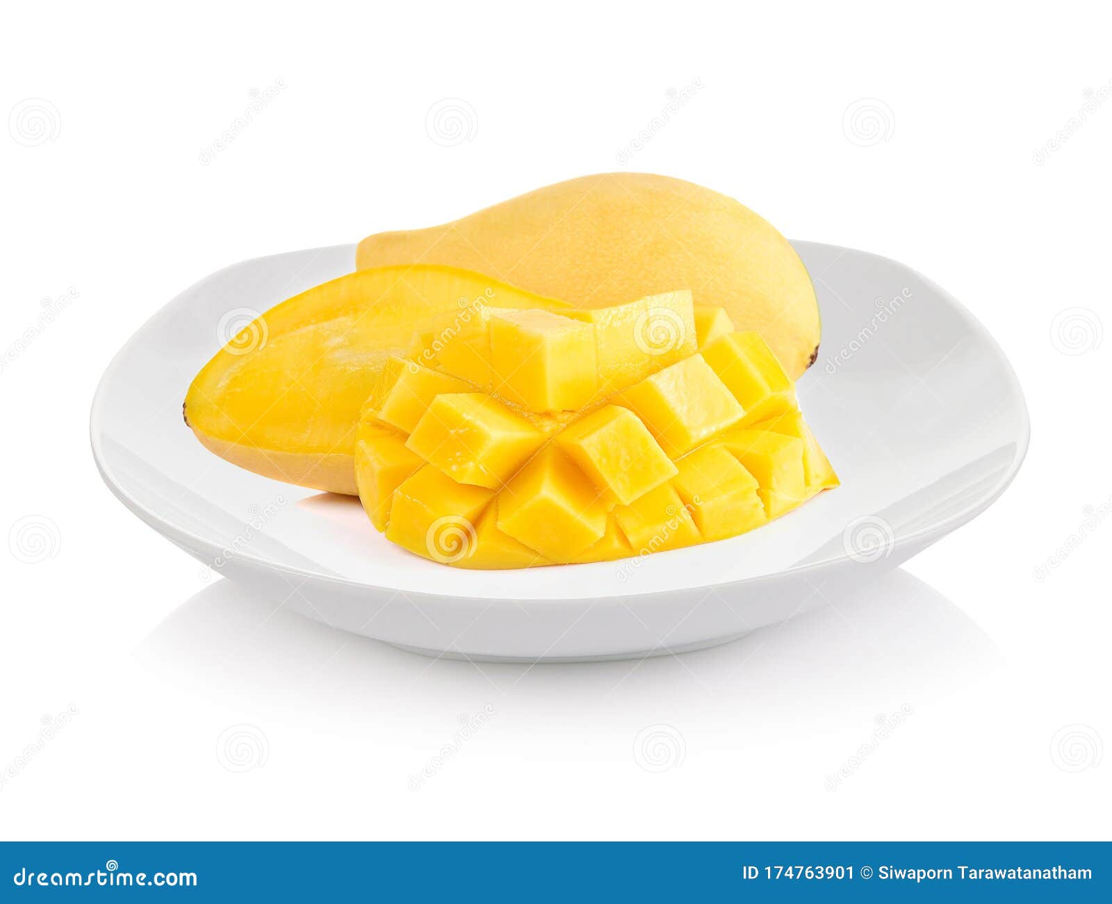 Yellow Mango on Plate Isolated on a White Background Stock Image ...