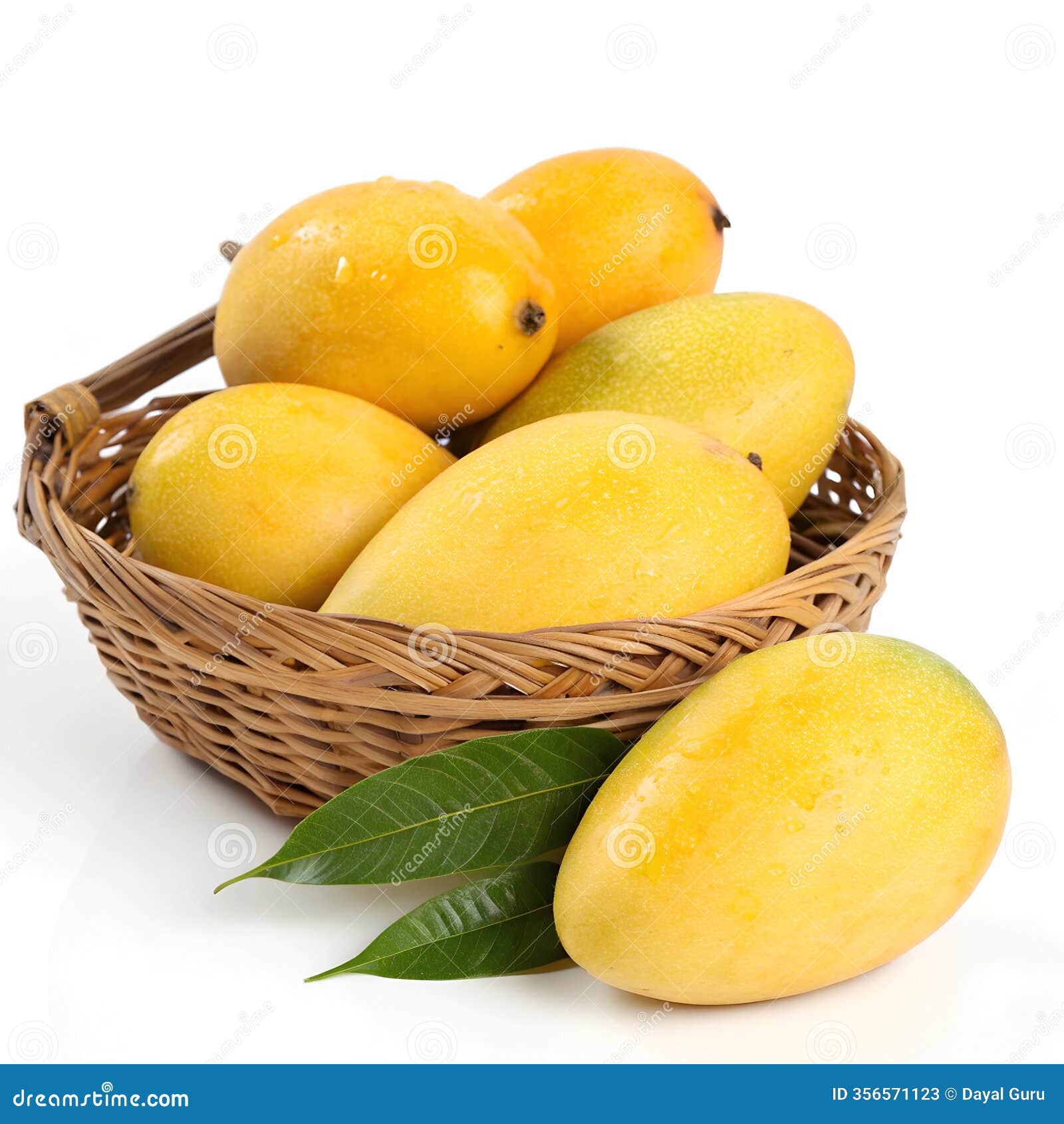 Yellow Mangoes in Basket Isolated on White Background Stock ...