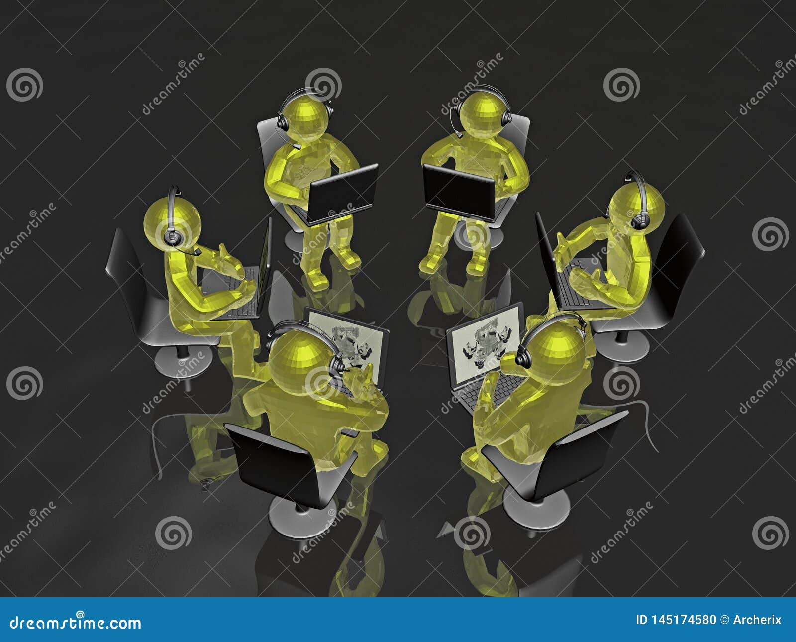 Yellow mans with laptops stock illustration. Illustration of team ...