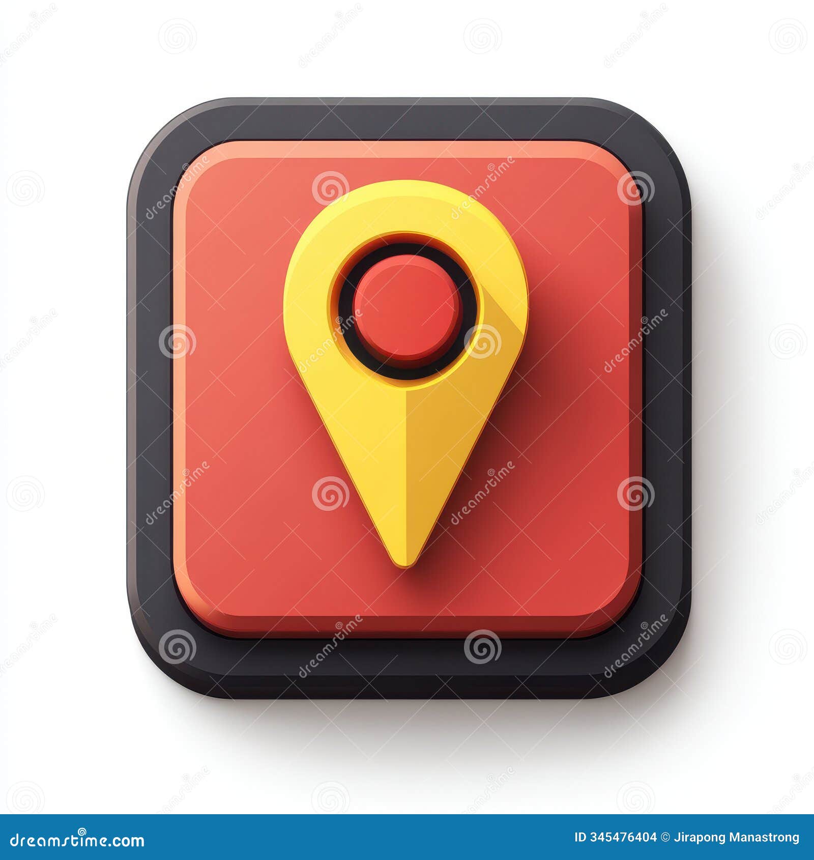 Yellow Map Pointer Icon on a Red Square Background, Representing ...