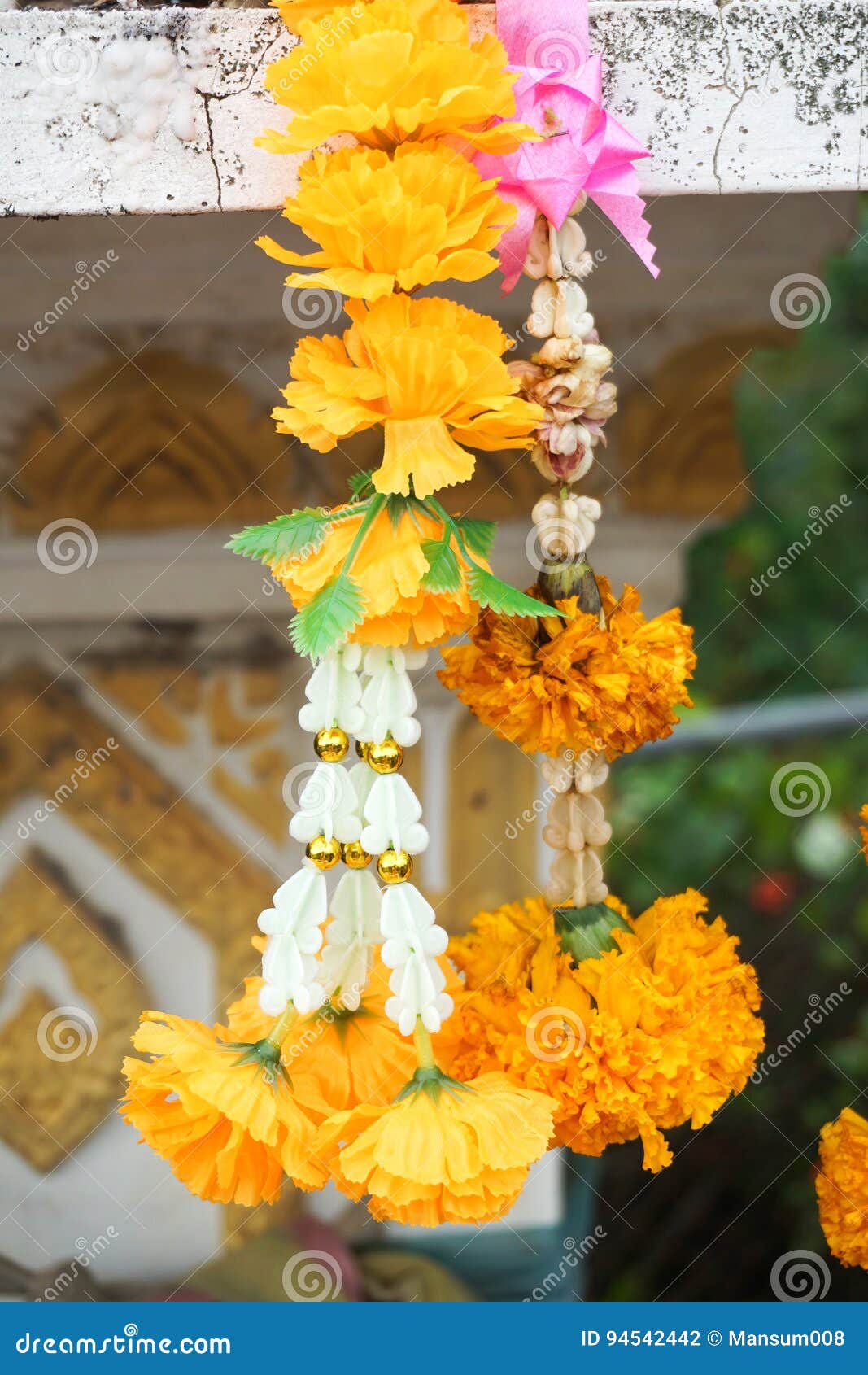 Yellow marigold garland stock photo. Image of beautiful - 94542442