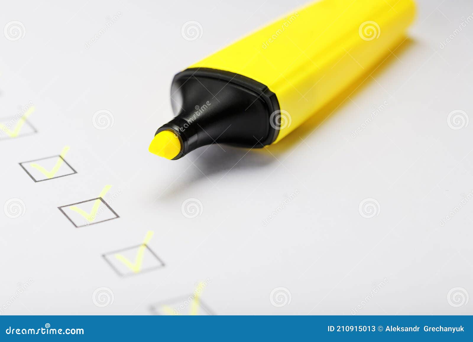 Yellow Marker with Markers on the Checklist Sheet Stock Image - Image ...