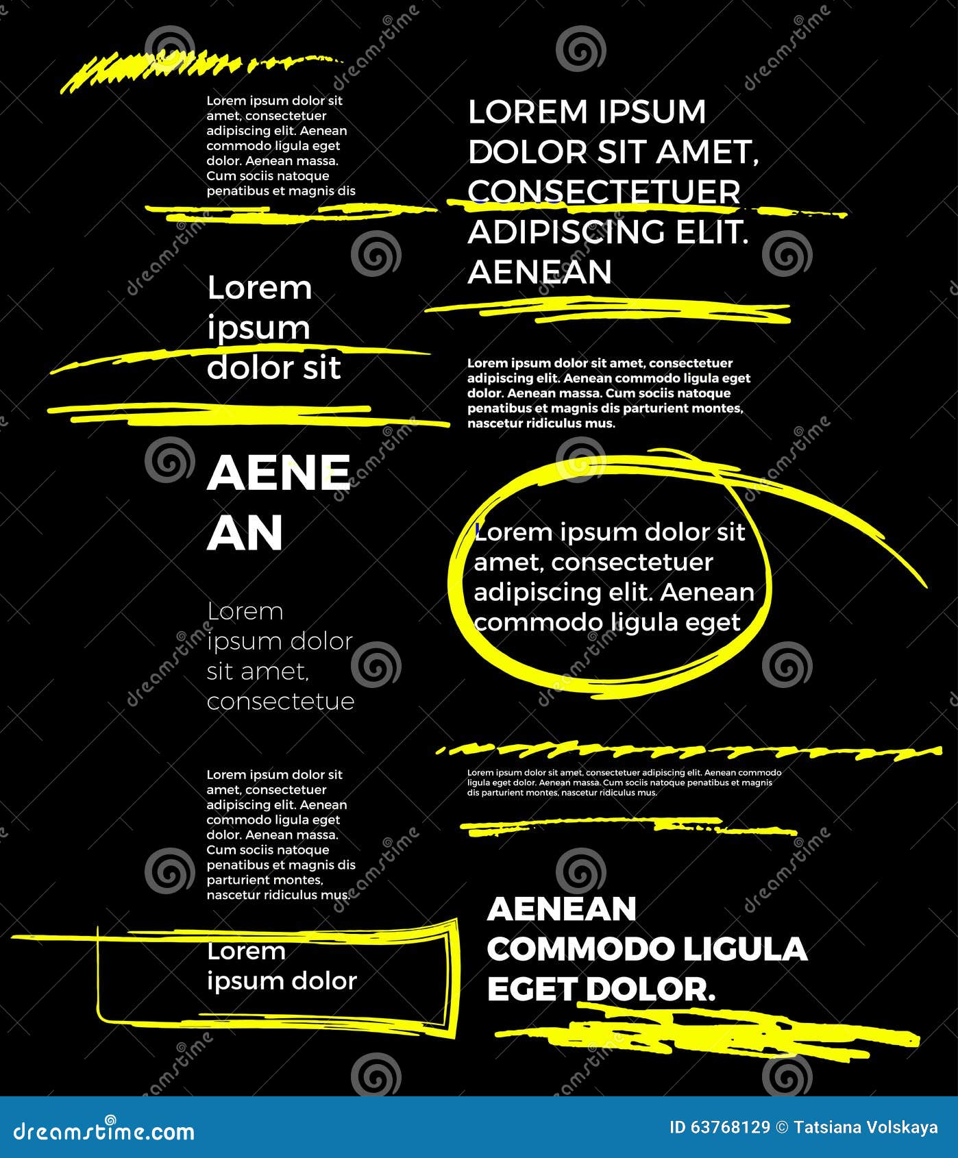 Yellow Marker Text Selection on Black Vector Set Stock Vector ...