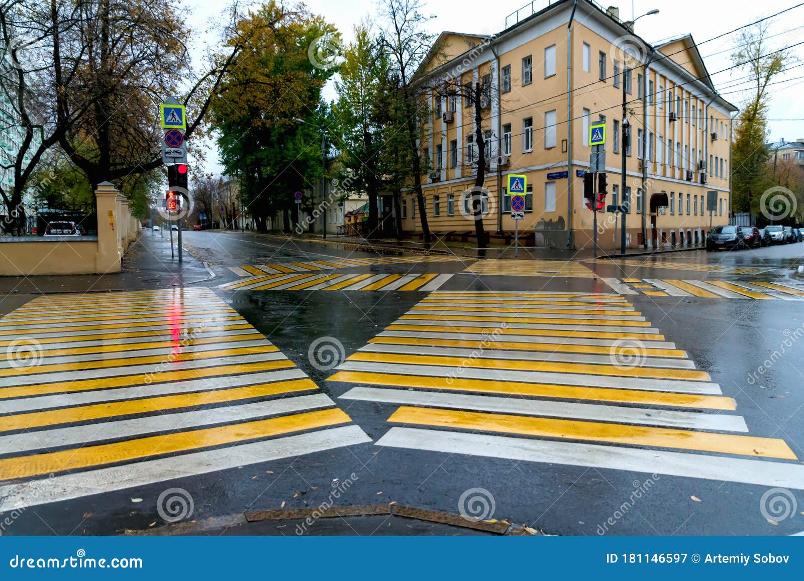 Yellow Marking of Pedestrian Crossings at the Intersection. Diagonal ...