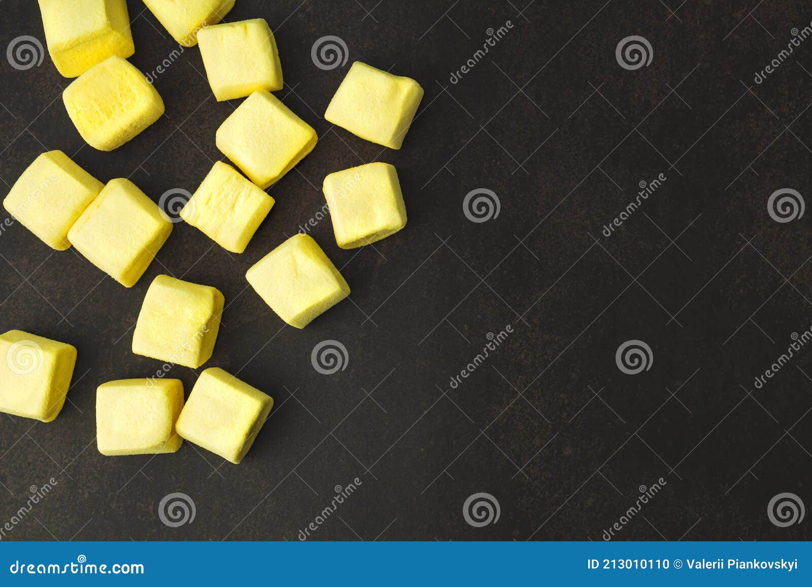 Yellow Marshmallow, on a Dark Background, Top View, Scattered, Square ...
