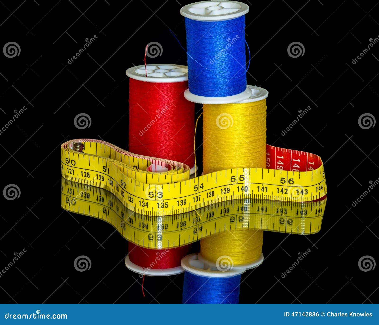Yellow Meauring Tape and Colorful Sewing Thread Stock Photo - Image of ...