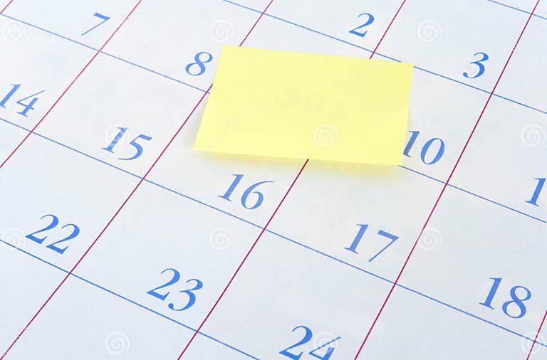 Yellow Memo Note on a Calendar Stock Image - Image of office, month ...