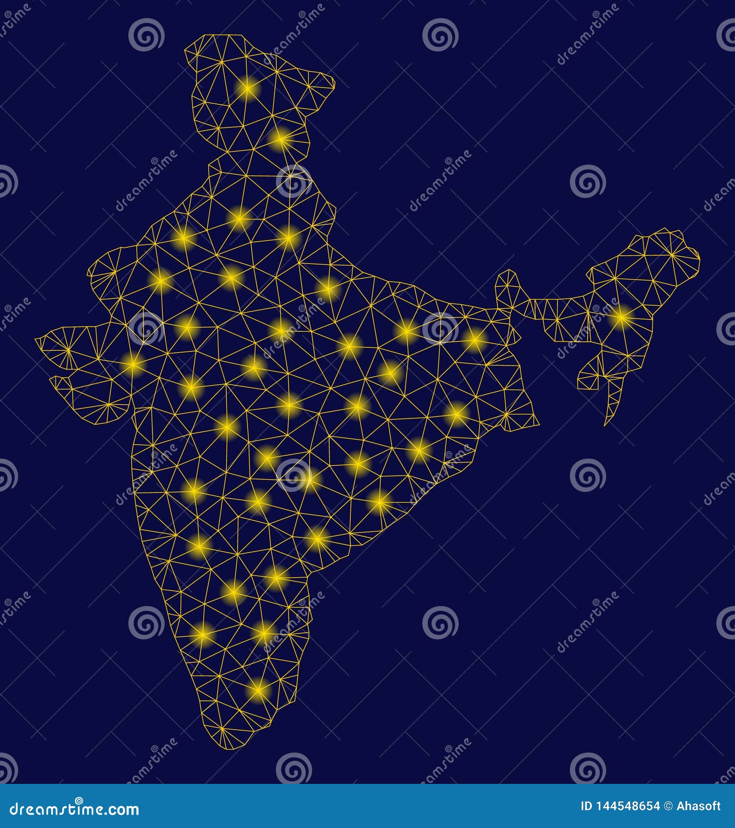 Yellow Mesh Carcass India Map with Flare Spots Stock Vector ...