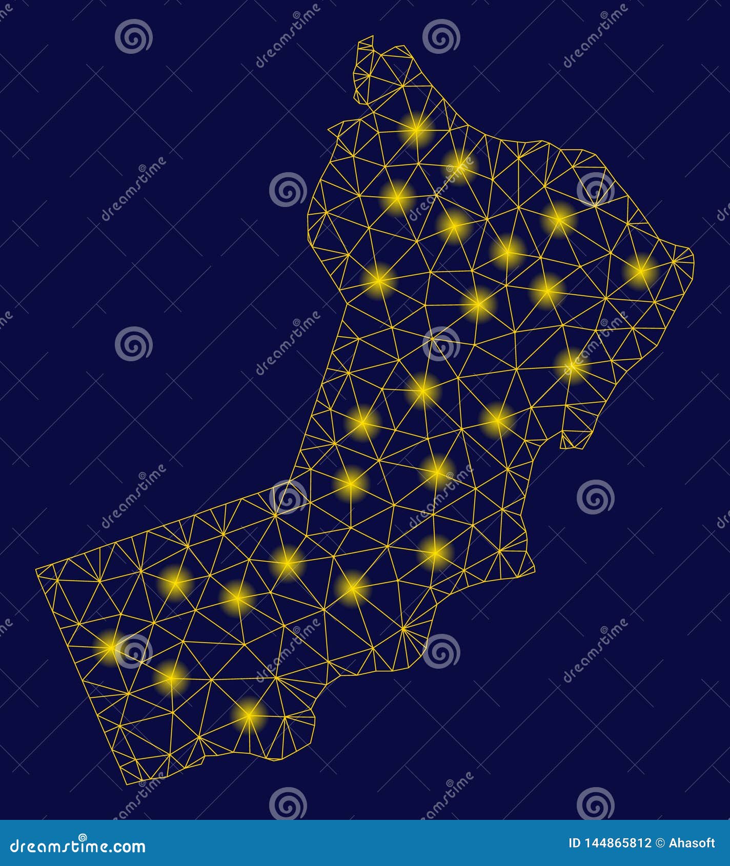 Yellow Mesh Carcass Oman Map with Flare Spots Stock Vector ...