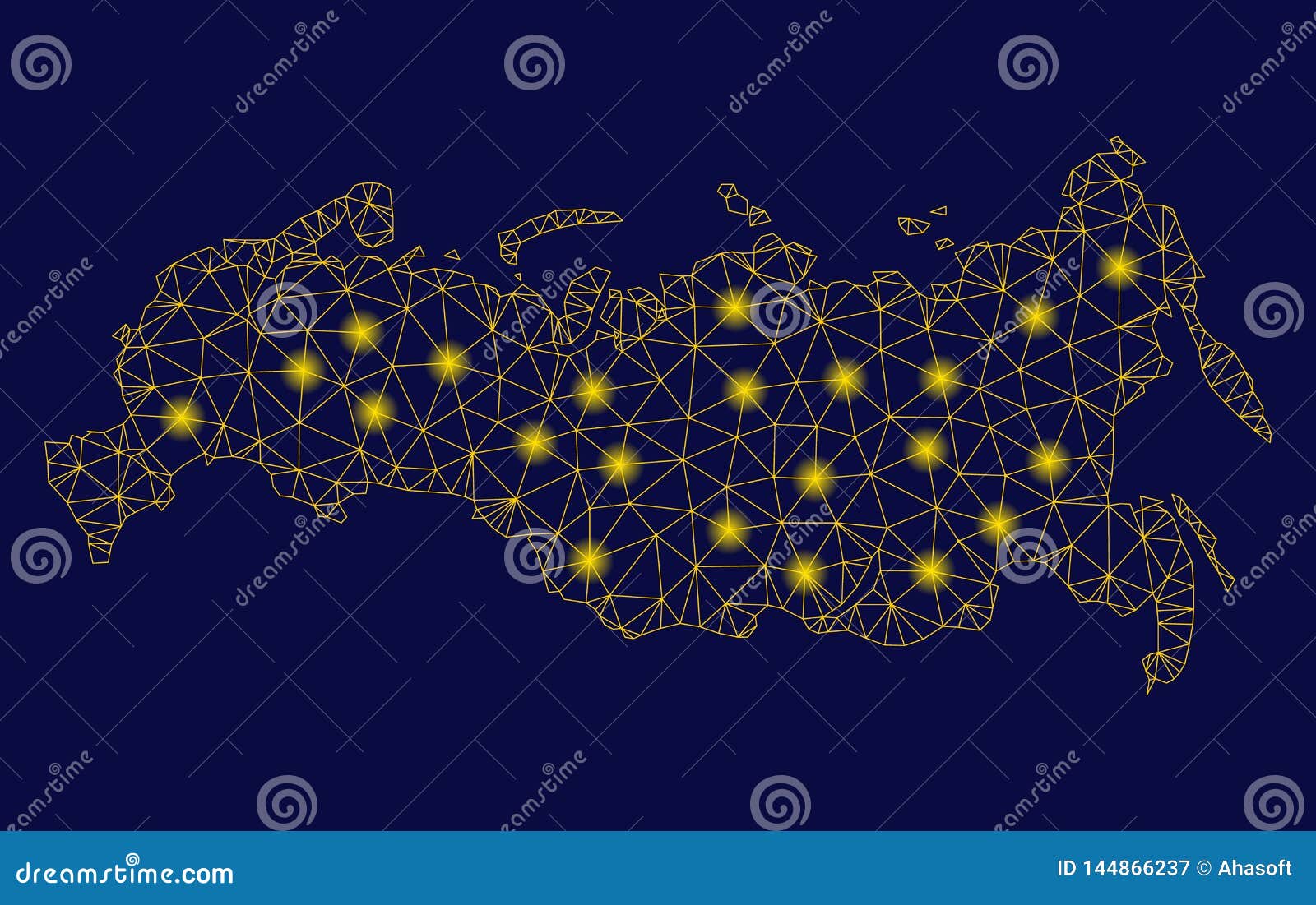 Yellow Mesh Carcass Russia Map with Light Spots Stock Vector ...