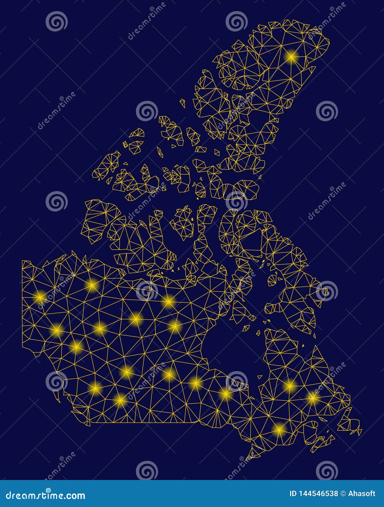 Yellow Mesh 2D Canada V2 Map with Light Spots Stock Vector ...