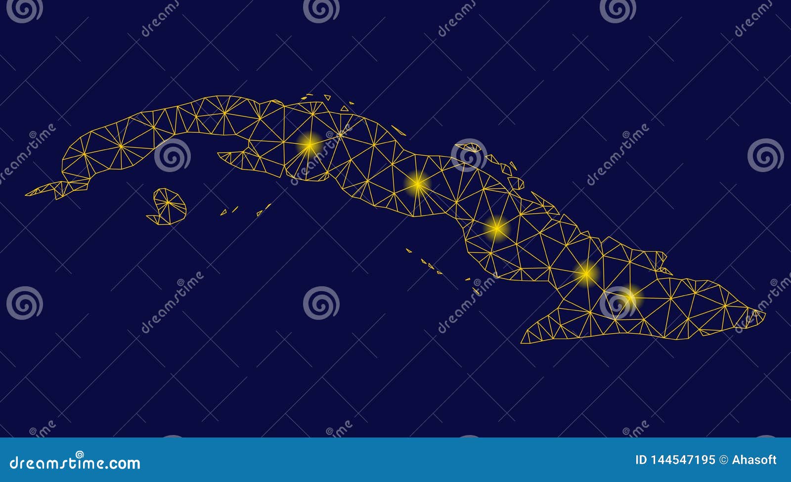 Yellow Mesh 2D Cuba Map with Flash Spots Stock Vector - Illustration of ...