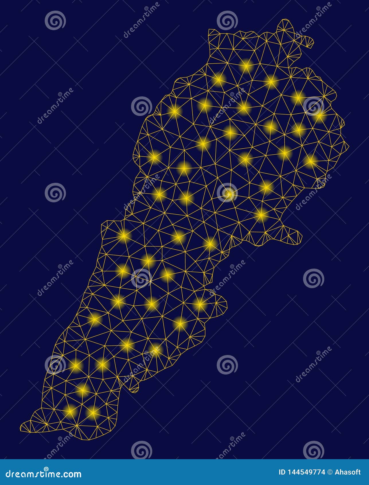 Yellow Mesh 2D Lebanon Map with Flare Spots Stock Vector - Illustration ...