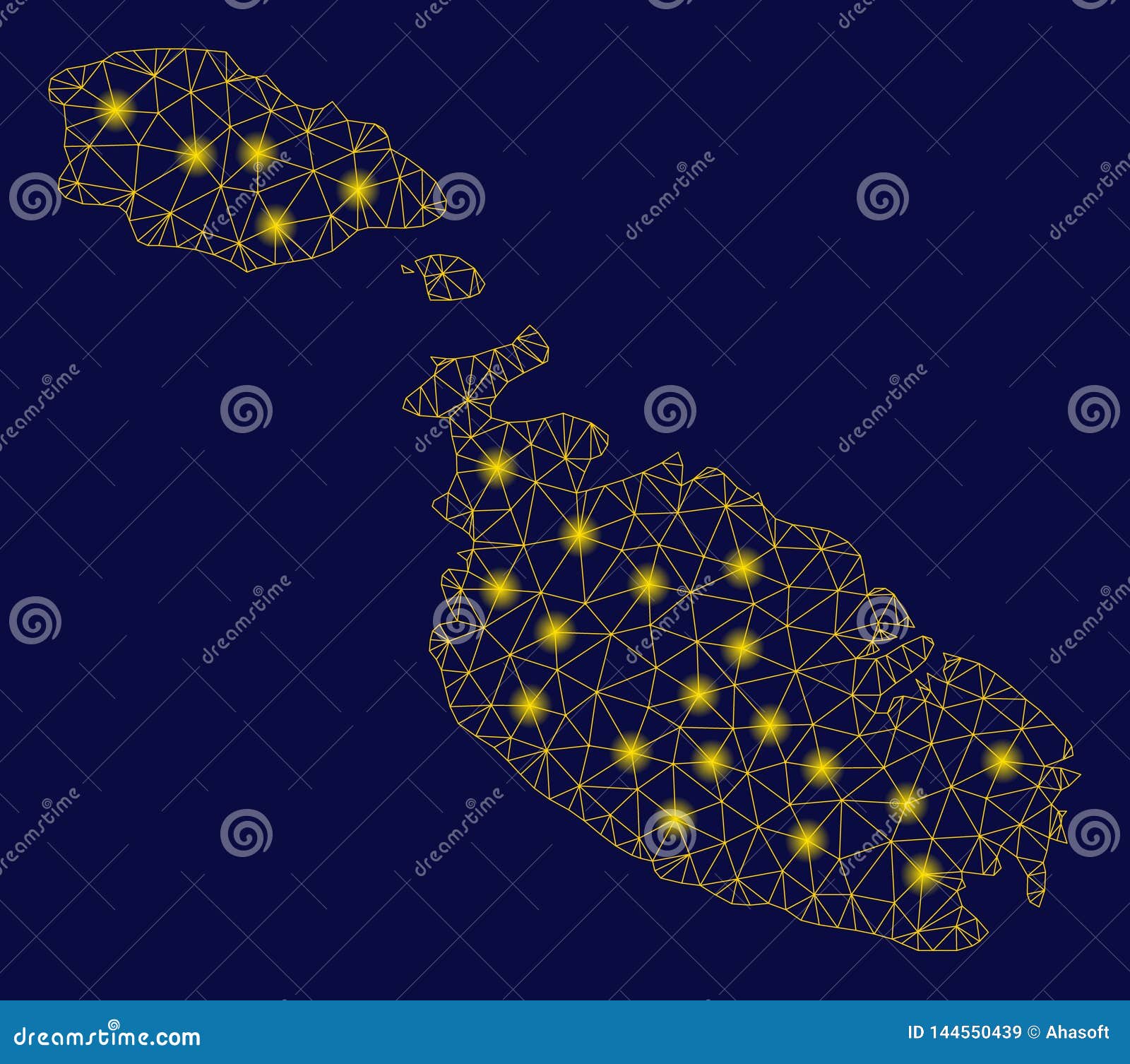 Yellow Mesh 2D Malta Island Map with Flash Spots Stock Vector ...