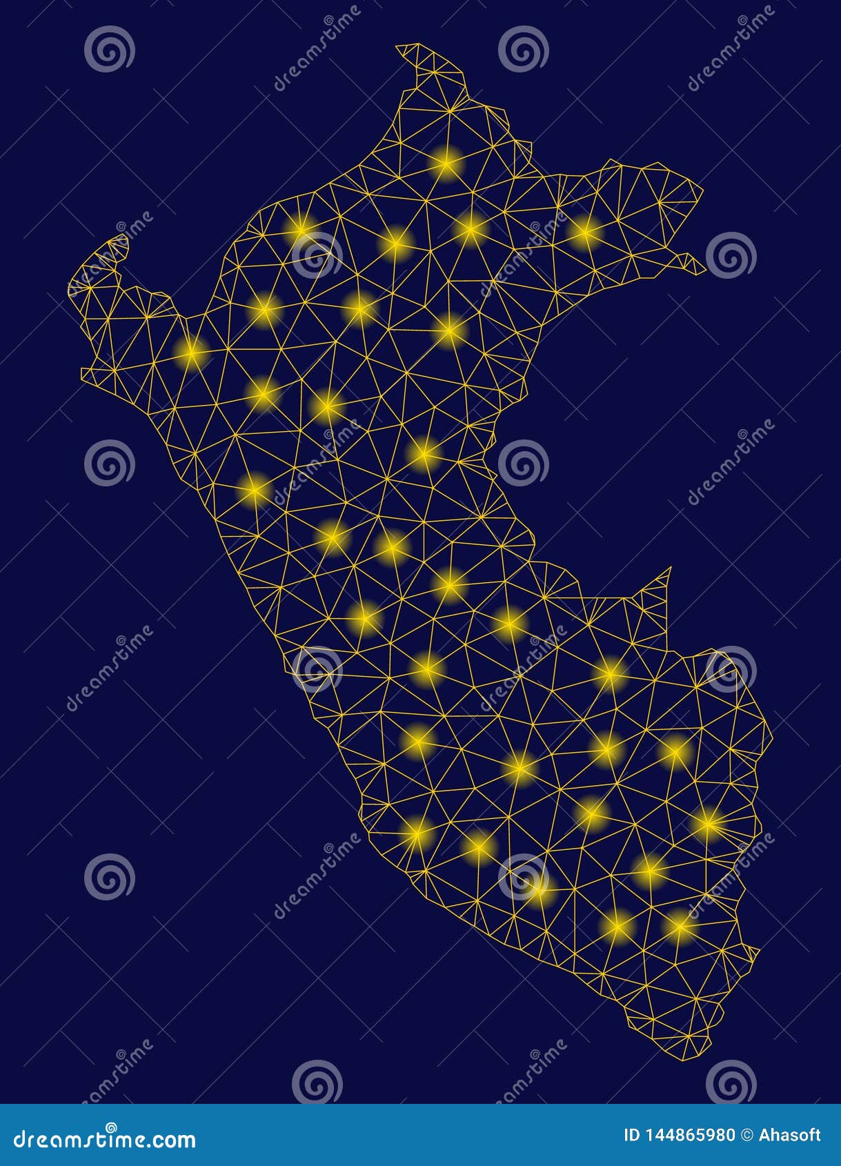 Yellow Mesh 2D Peru Map with Light Spots Stock Vector - Illustration of ...