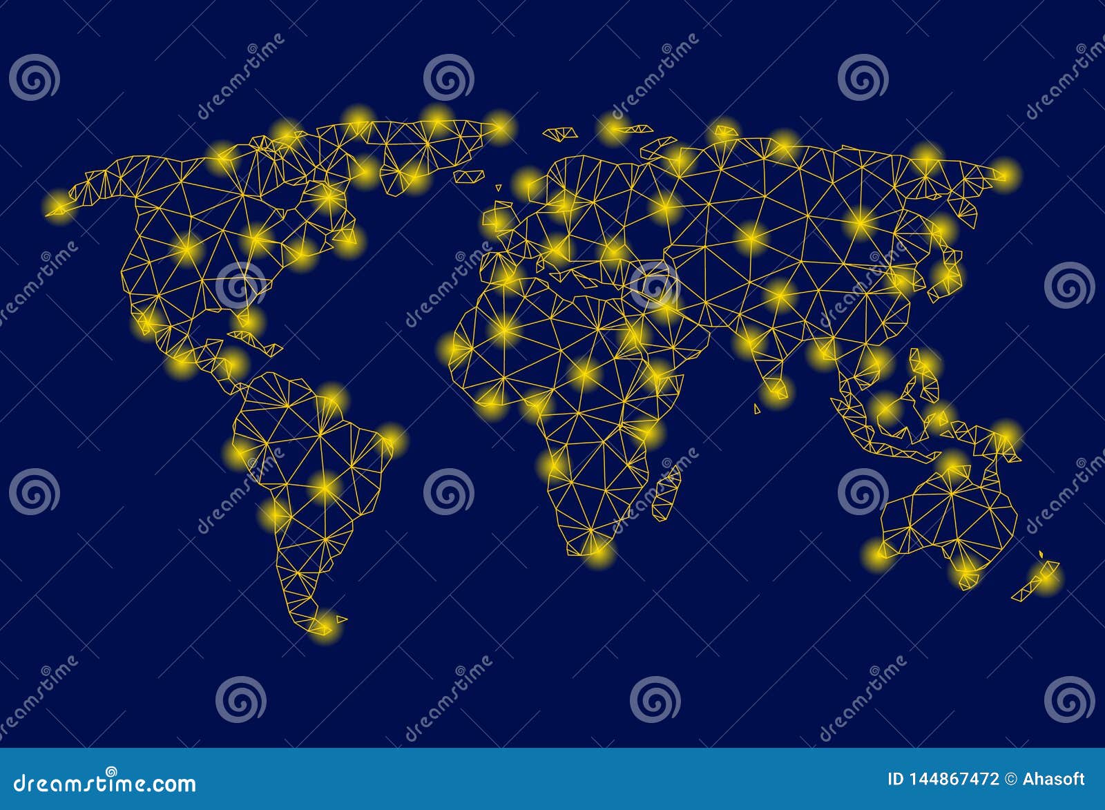 Yellow Mesh 2D World Map with Flash Spots Stock Vector - Illustration ...