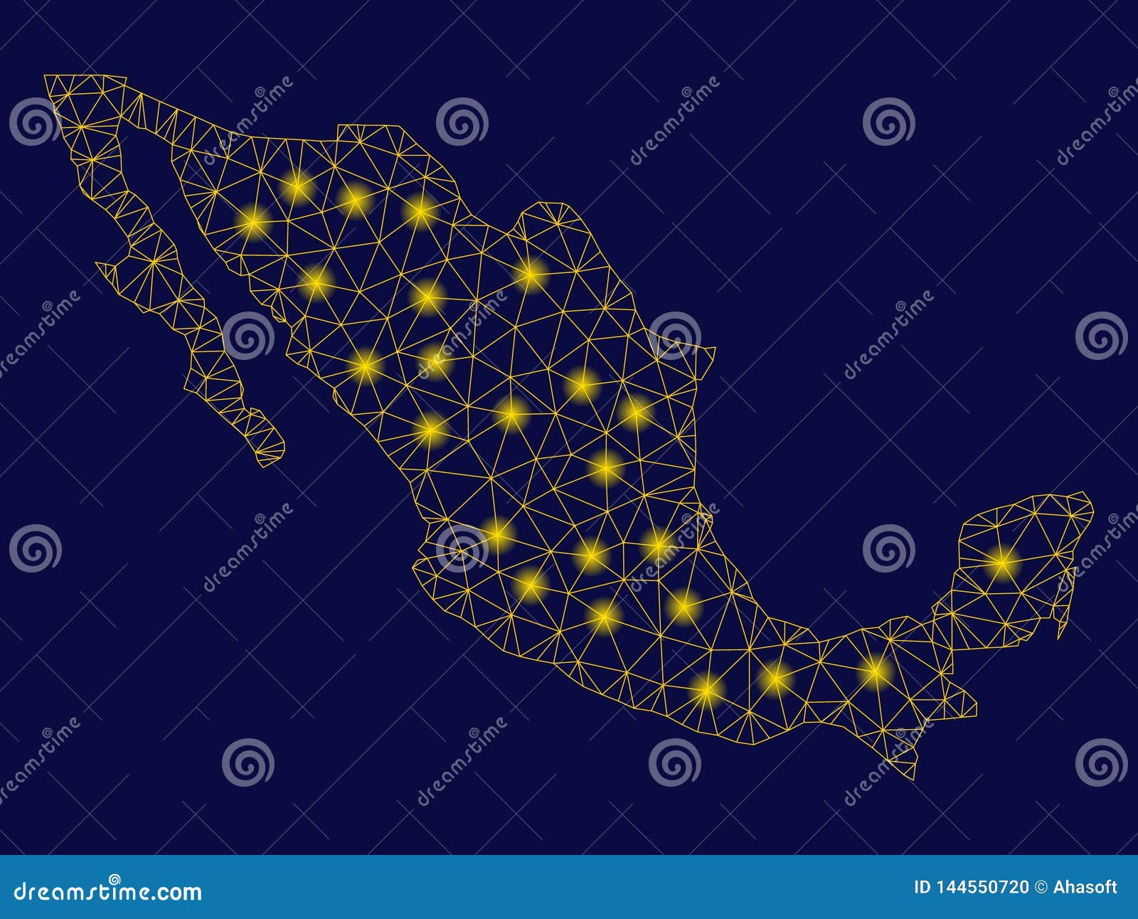 Yellow Mesh Network Mexico Map with Flash Spots Stock Vector ...