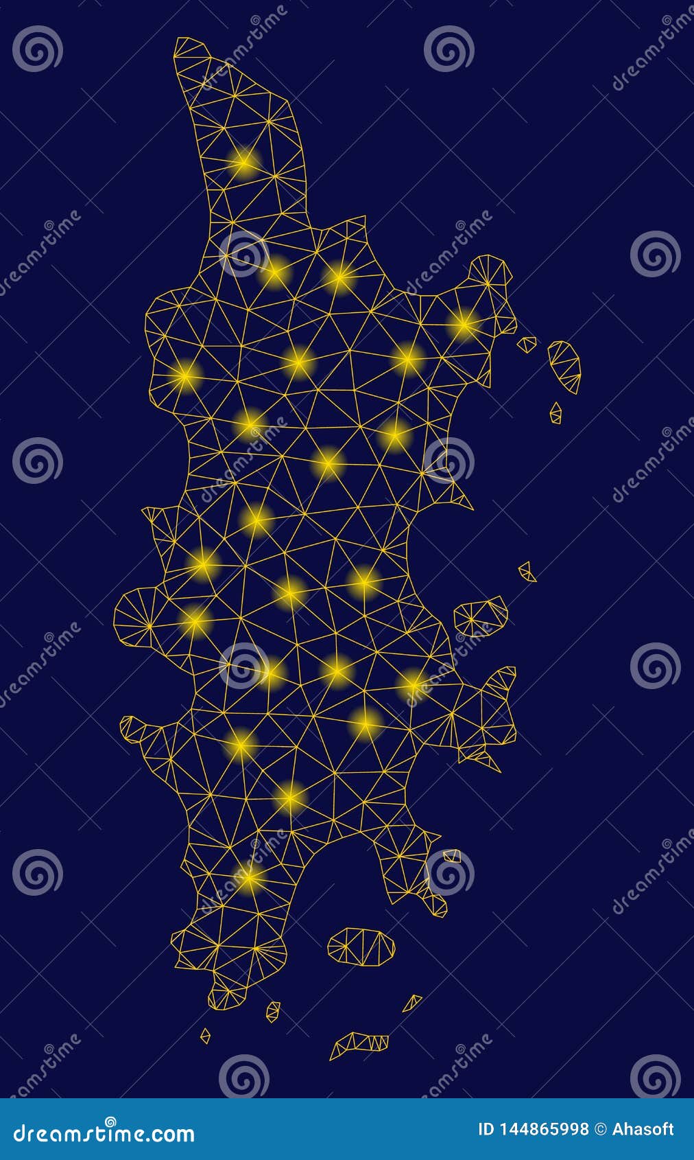 Yellow Mesh Network Phuket Map with Light Spots Stock Vector ...