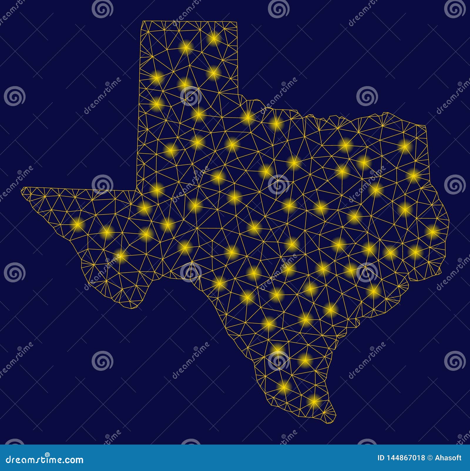 Yellow Mesh Network Texas Map with Light Spots Stock Vector ...