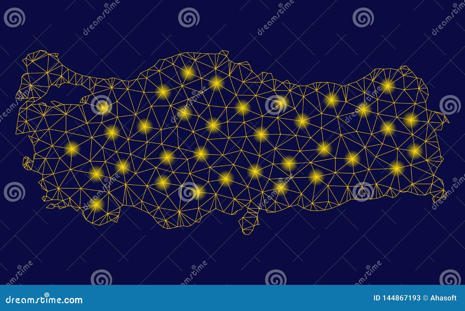 Yellow Mesh Network Turkey Map with Flare Spots Stock Vector ...